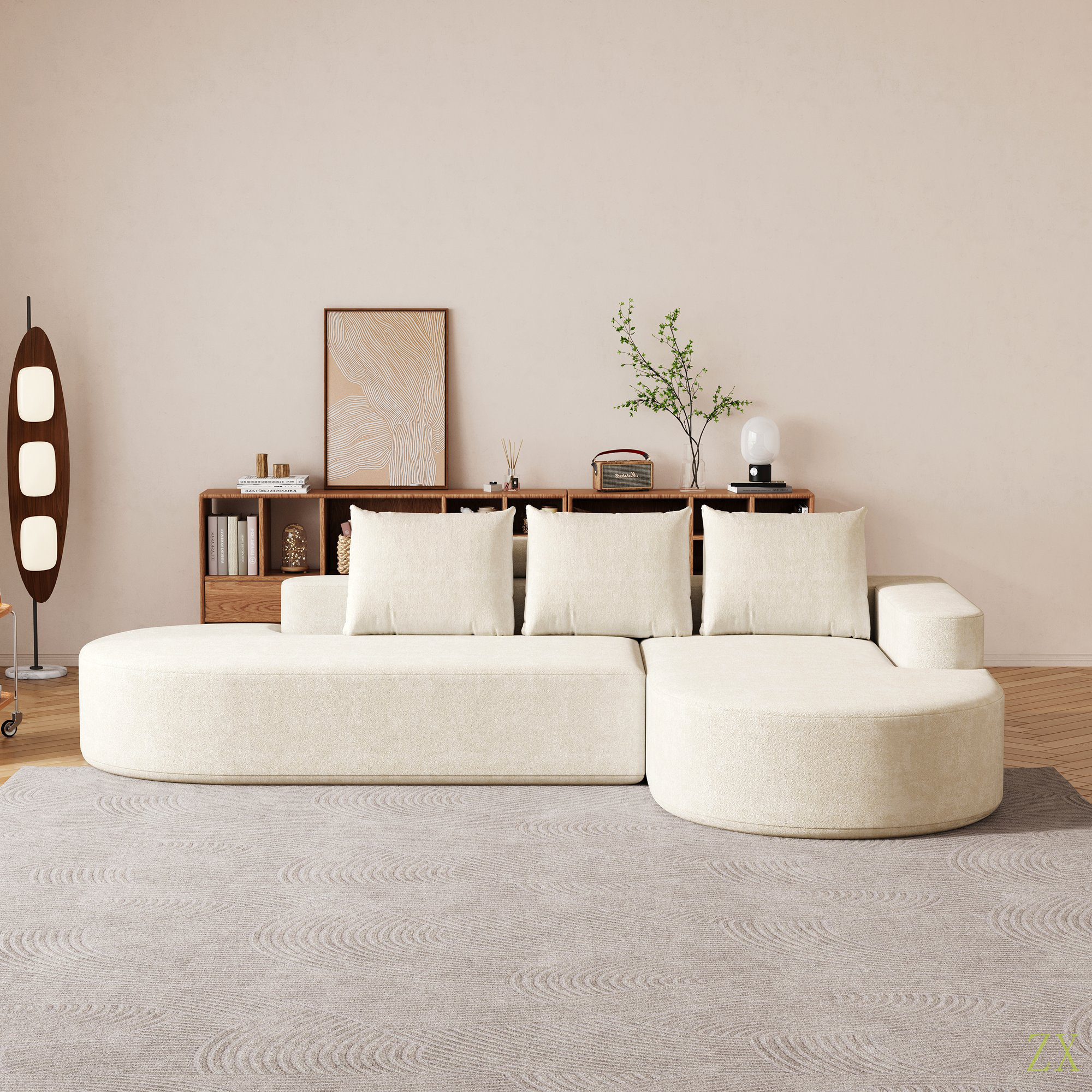 Wrought Studio™ Modern Curved Sofa, Chenille Upholstered Sectional Sofa ...