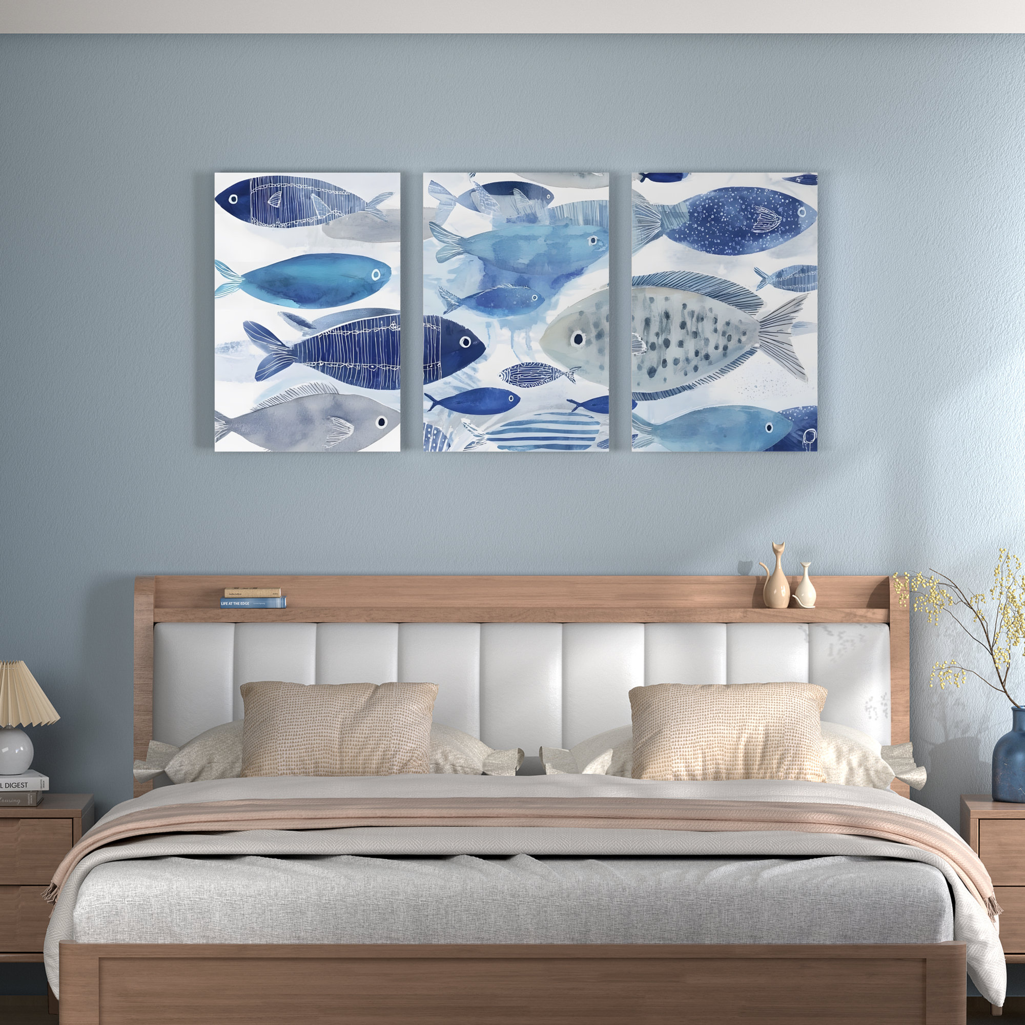 Breakwater Bay Blue Fish Abstract Pattern Canvas Wrapped Wall Art ...