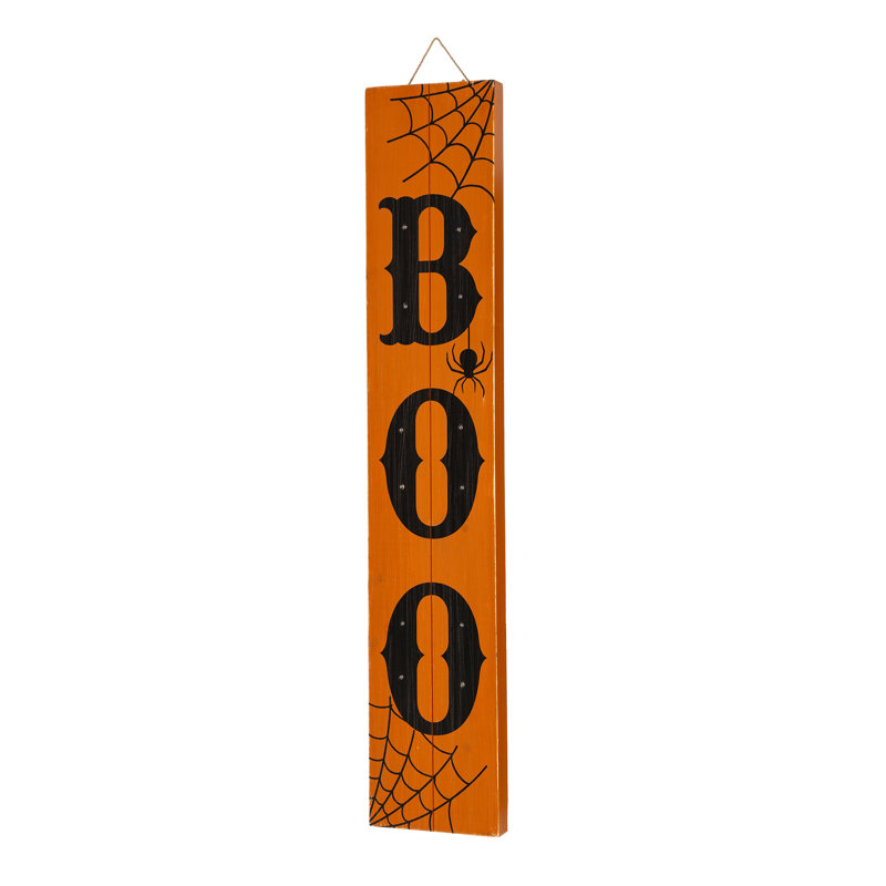 The Holiday Aisle® Boo-Tacular LED Lighted Wooden Porch Sign | Wayfair