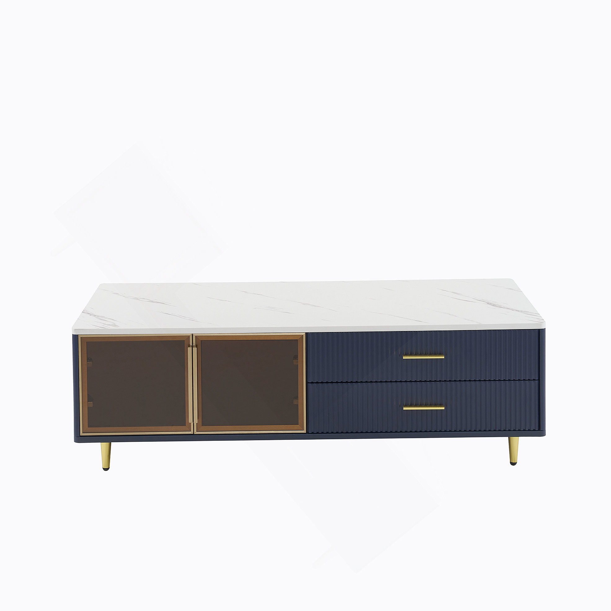 Latitude Run® Modern Navy Blue Coffee Table with 2 Glass Door Storage ...