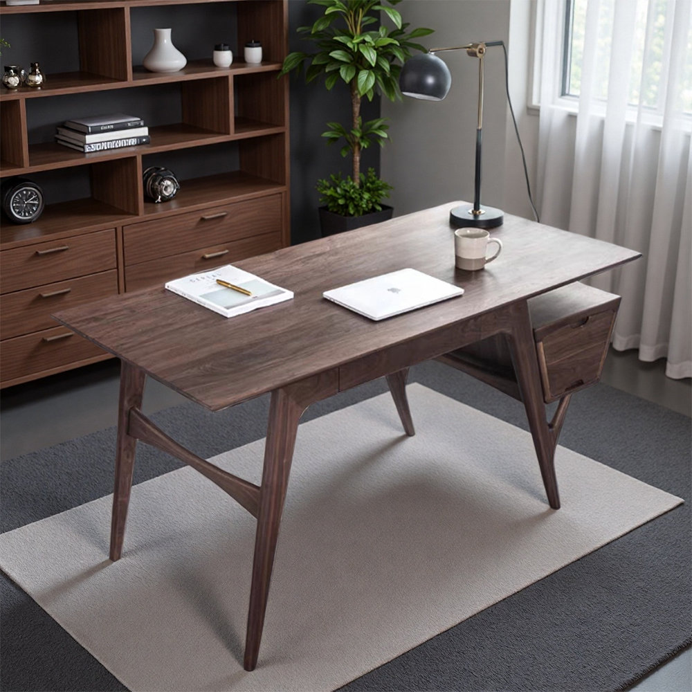 Corrigan Studio® Modern Simple Walnut Solid Wood Writing Desk | Wayfair