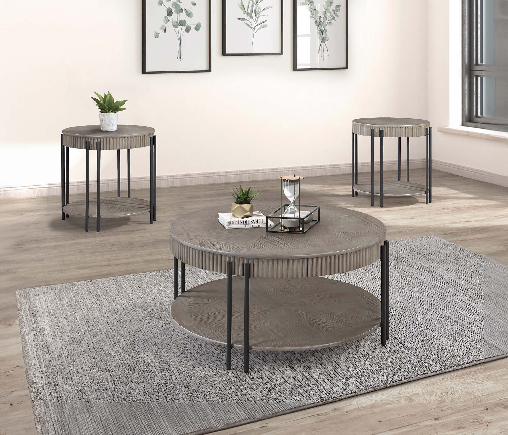 Dakota Fields 3Pc Contemporary Round Coffee Table And Two End Table ...