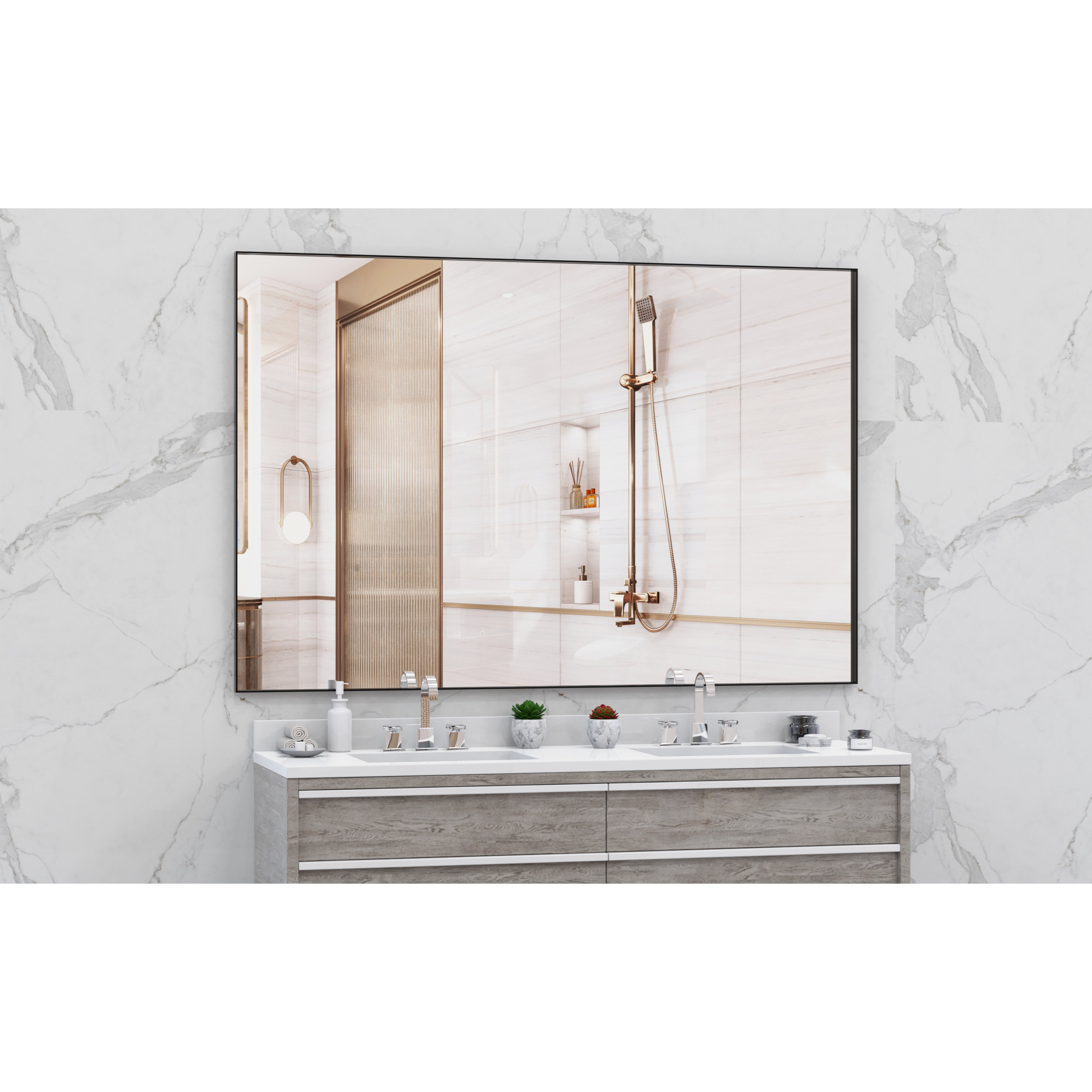 Hokku Designs Oversized Aluminum Framed Wall Mirror With Removable Tray ...