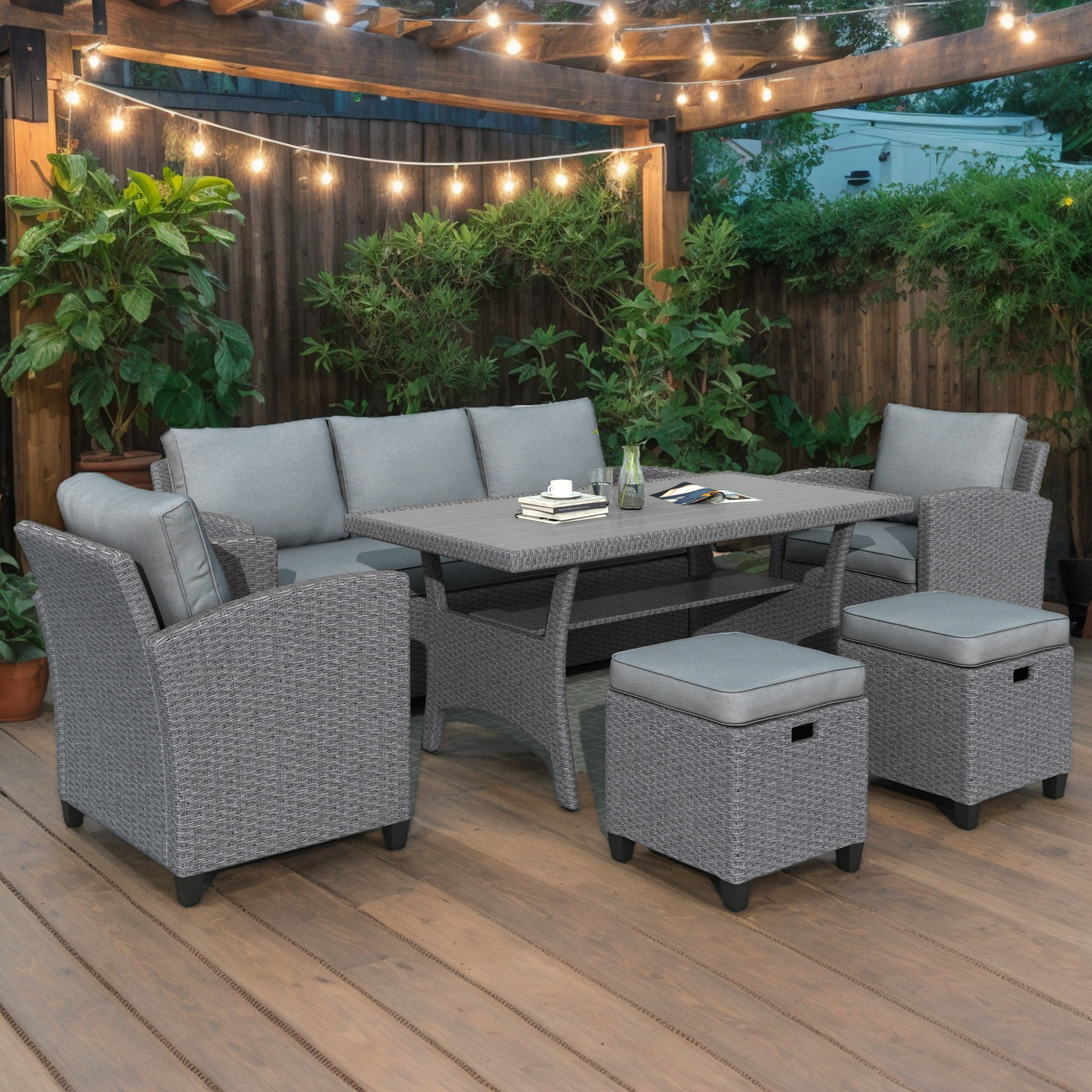 Lark Manor™ Luxury 6-Piece PE Rattan Patio Set, 7-Seater Outdoor Sofa ...