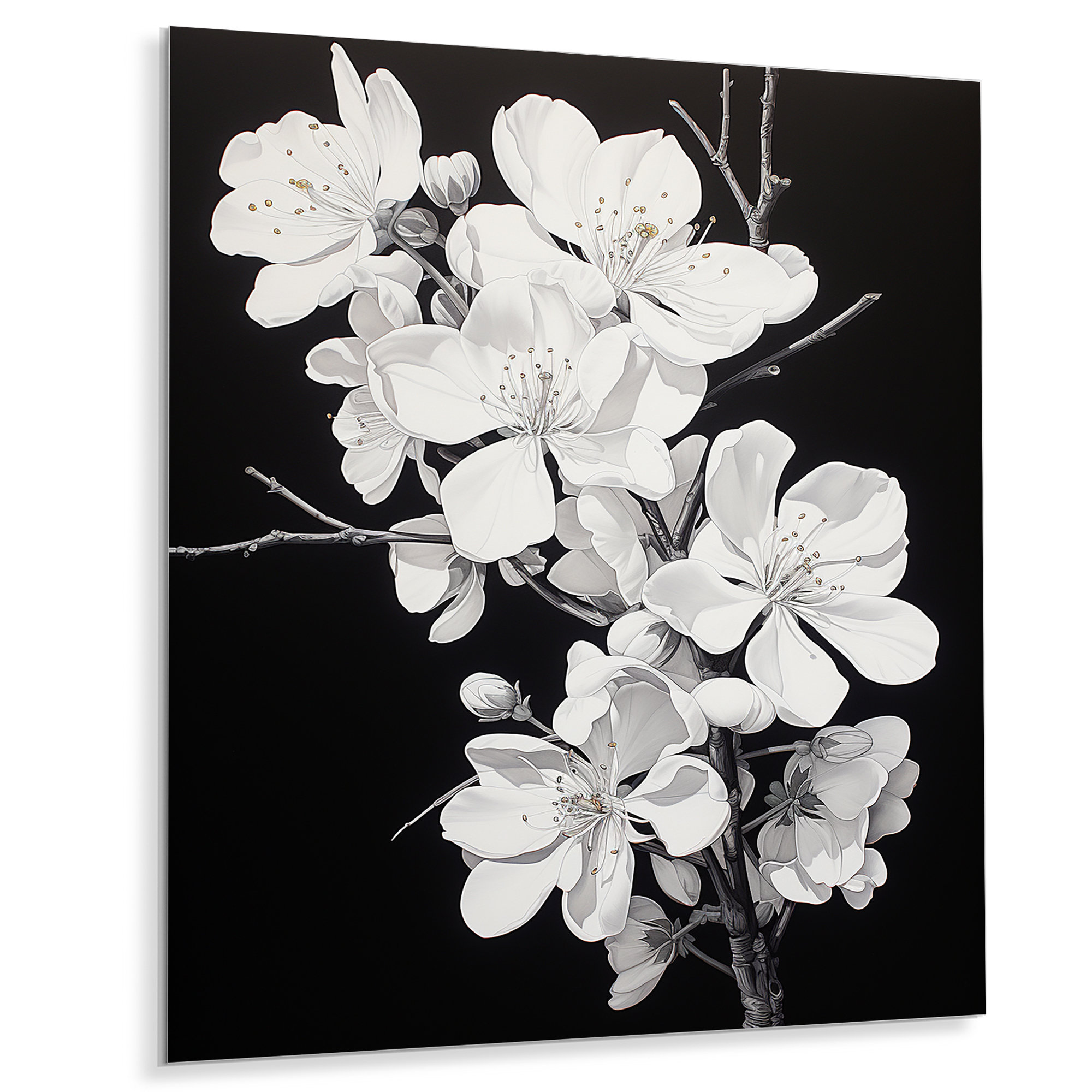 Ebern Designs Apple Blossom Monochromatic Elegance XXVI - Floral Metal ...