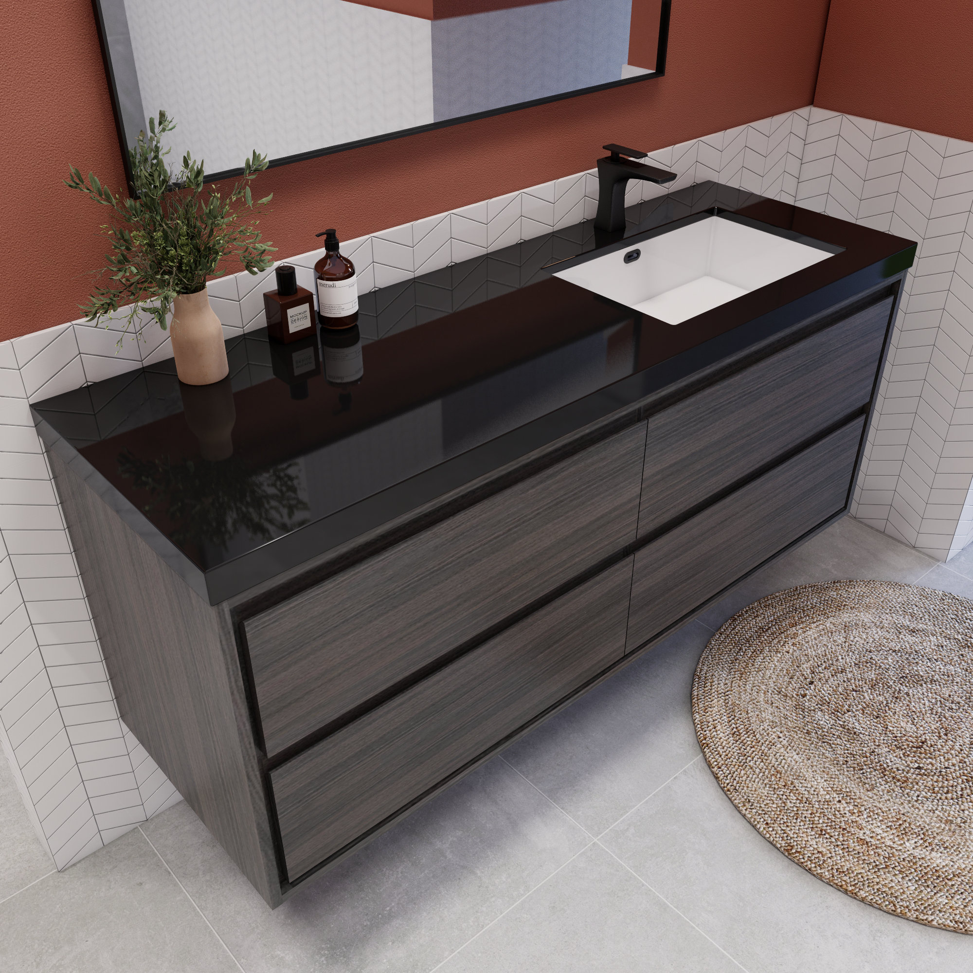 Latitude Run® Ensemble de meuble-lavabo simple 60 po Vickye - Wayfair ...