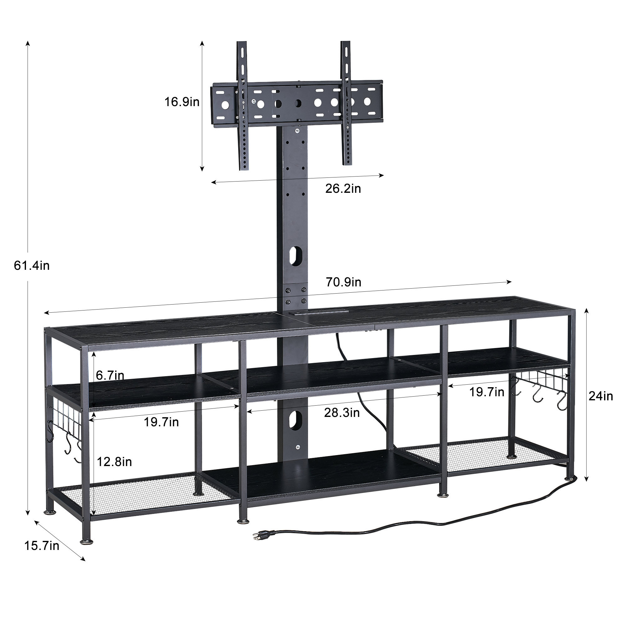 17 Stories TV Stand with TV Mount and Power Outlet 3 Tiers TV ...