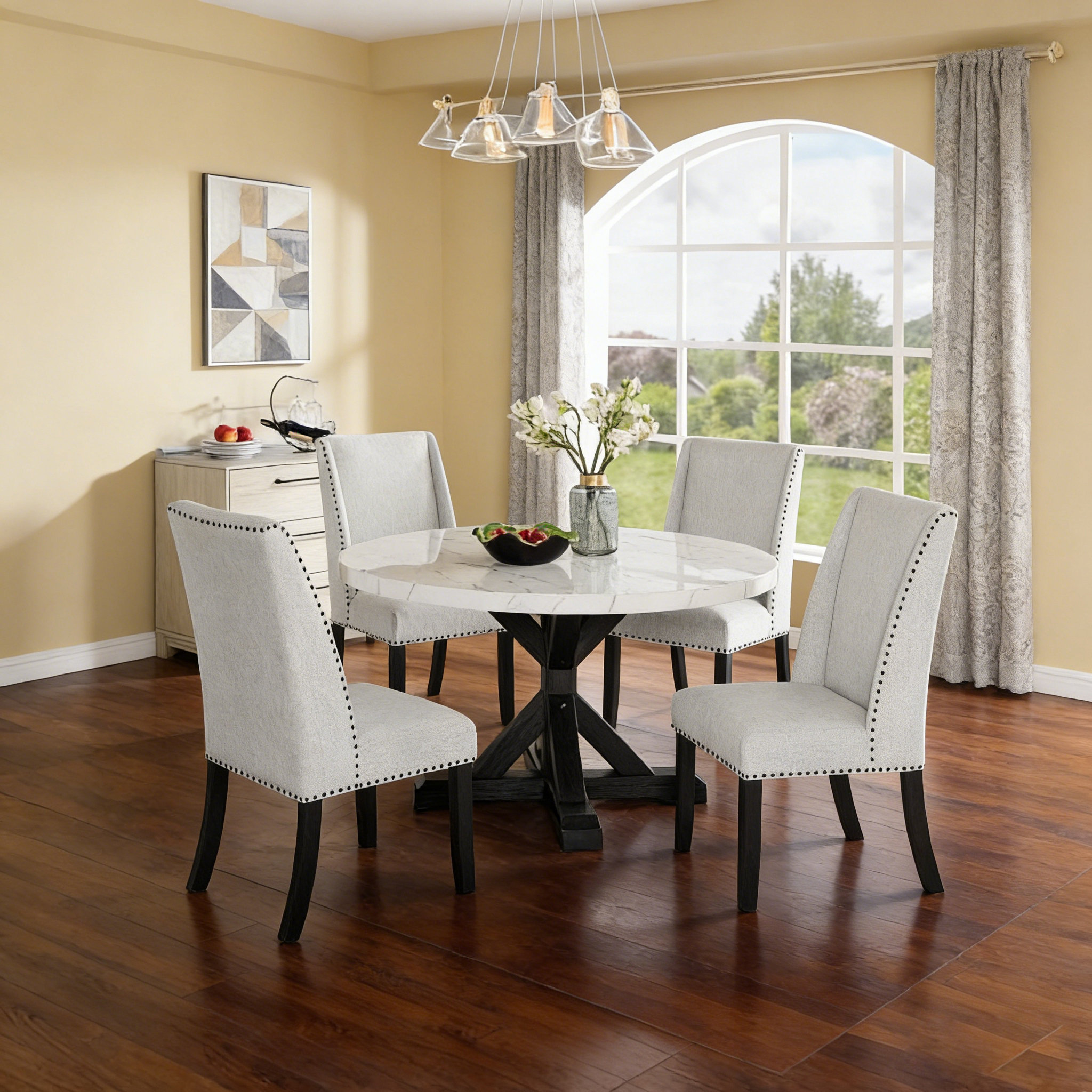 Red Barrel Studio® Minimalist round dining table with top and four ...