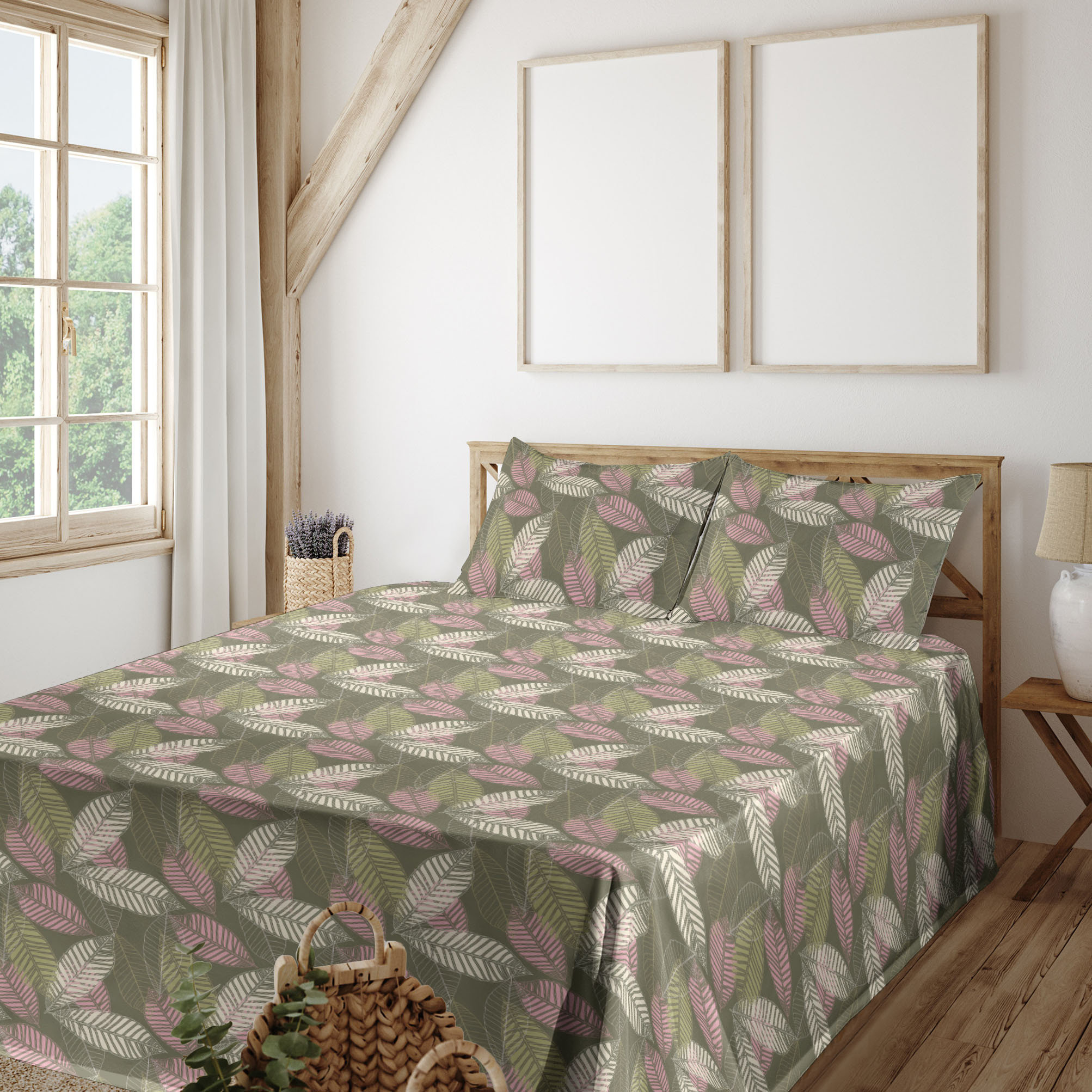 Ambesonne Botanical Sheet Set Modern Leaves Leafy Print Green Brown ...