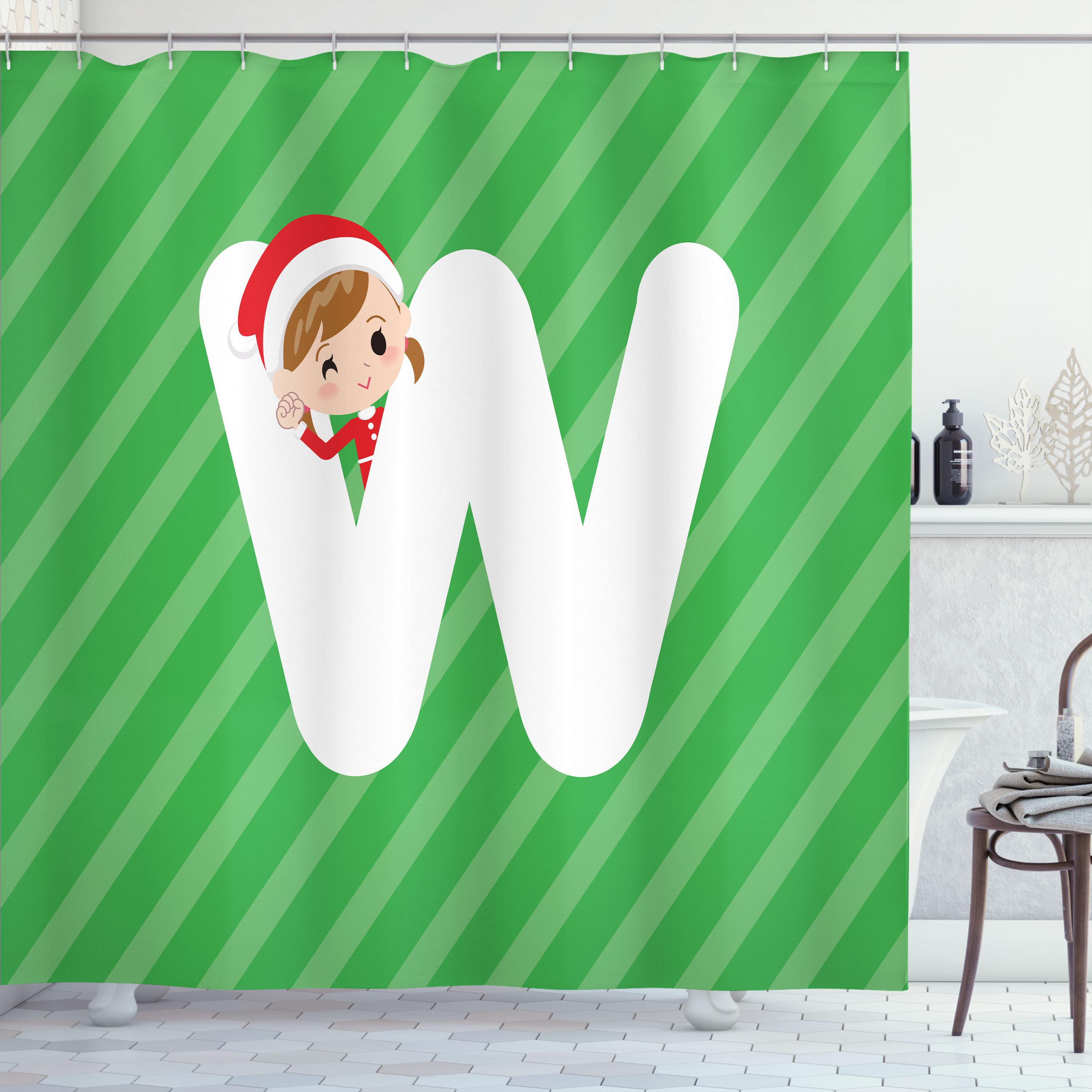 The Holiday Aisle® Christmas Alphabet Shower Curtain Letter W Theme ...