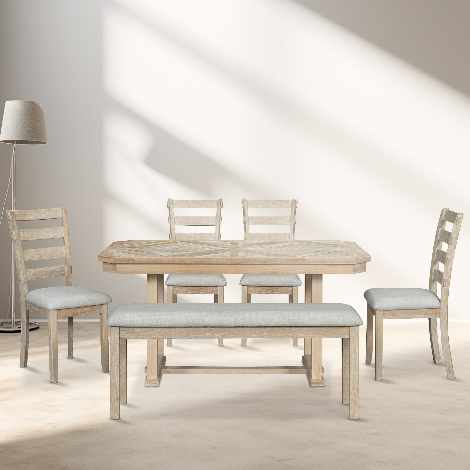 Gracie Oaks Gabrieli 6-Piece Rubber Wood Dining Table Set with Tabletop ...