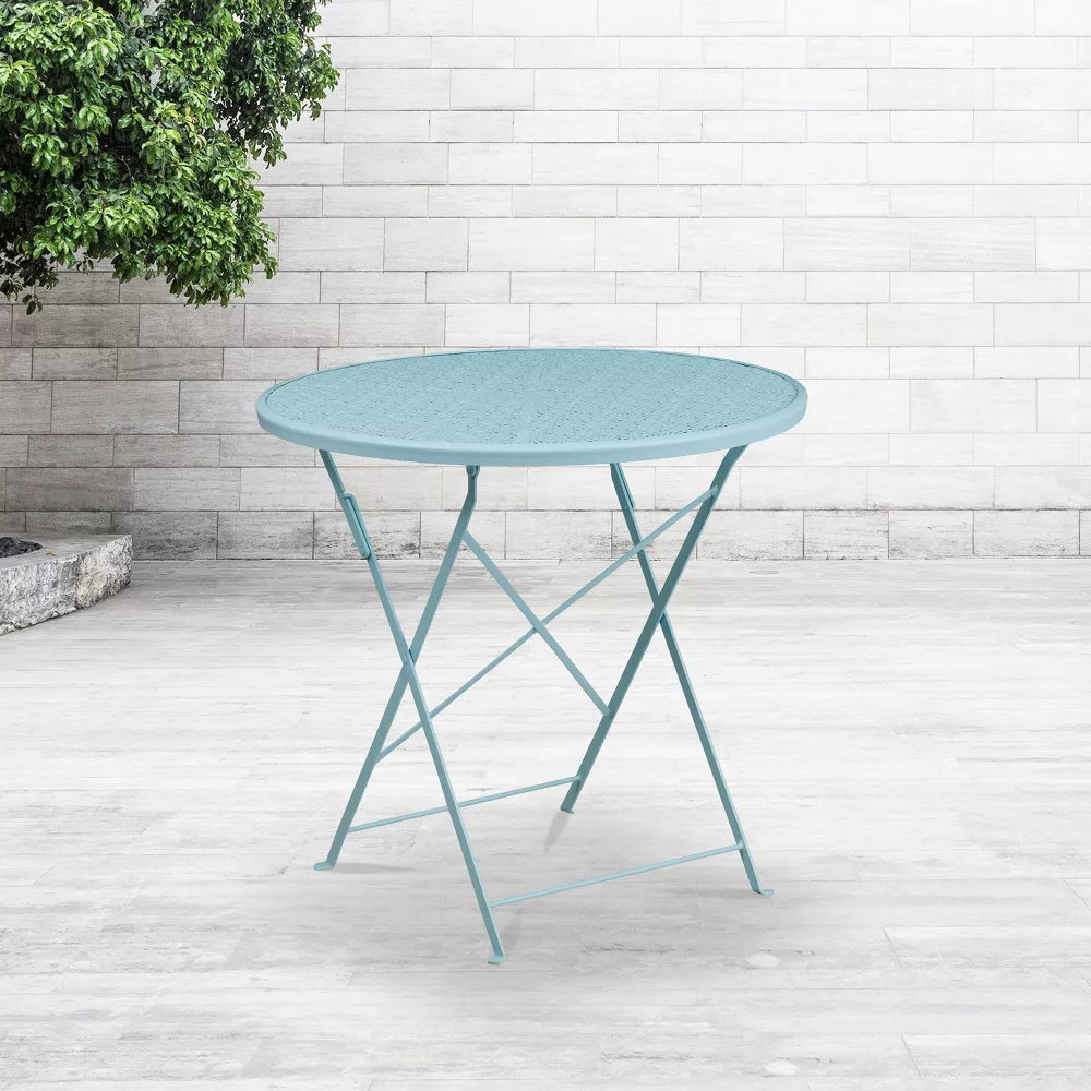 Latitude Run® 30" Round Coloured Metal Garden Patio Folding Table ...