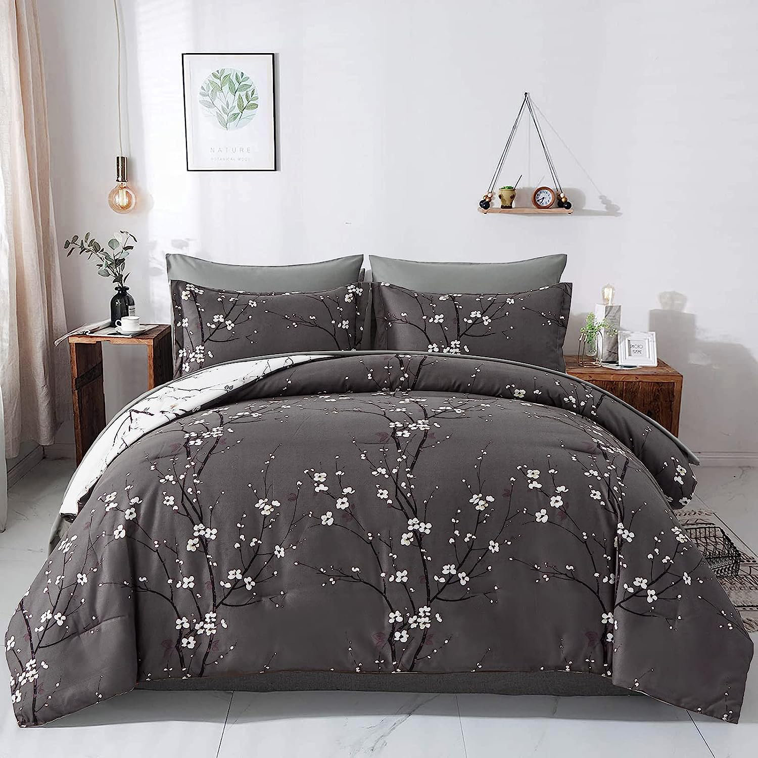 ColorLife Floral Cmomforter Set Queen,7 Pieces Bed In A Bag Comforter ...