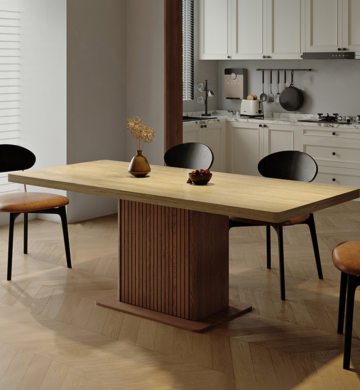 Stella Trek Rectangular Dining Table with Travertine Sintered Stone in ...