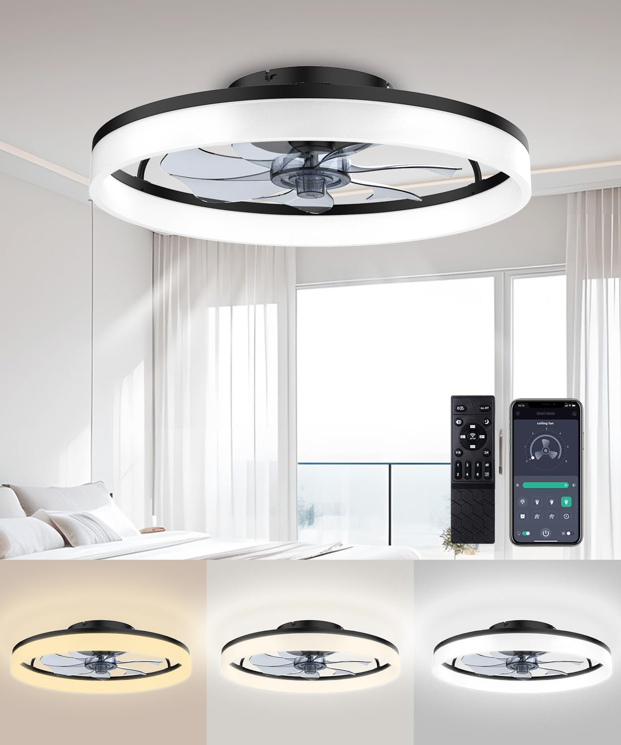 Ivy Bronx Ceiling Fans With Lights And Remote, 20" Modern Low Profile ...