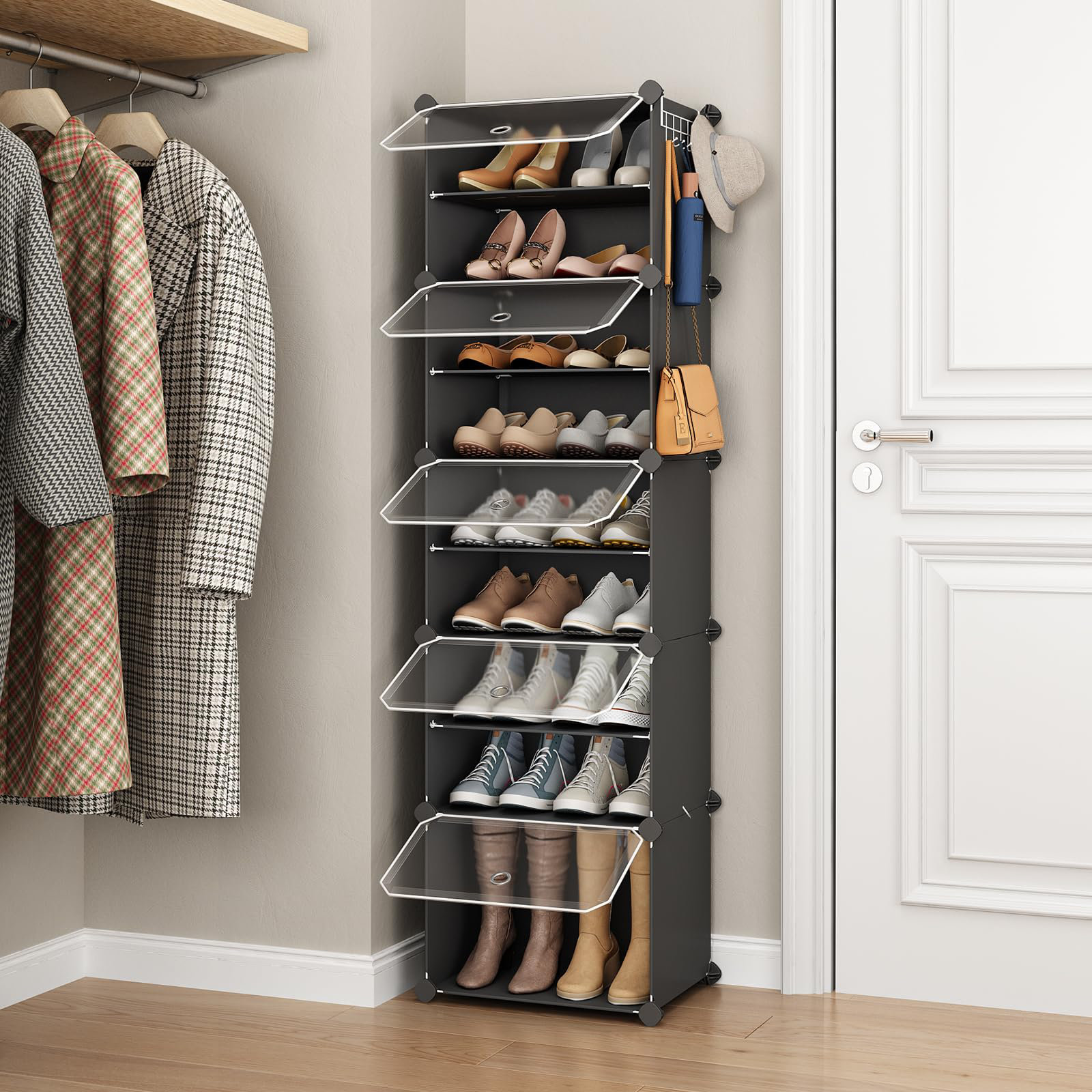 Latitude Run® 10 Tier Narrow Shoe Rack, 20 Pairs High Shoe Cabinet ...