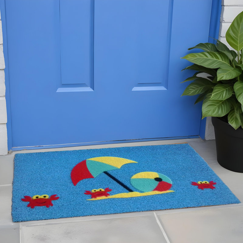 HomeRoots 18" X 30" Blue Coir Tropical Outdoor Door Mat | Wayfair