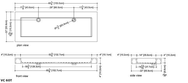 Wetstyle 60" Cube Collection Trough Lavatory, 4" Height, with Wood ...