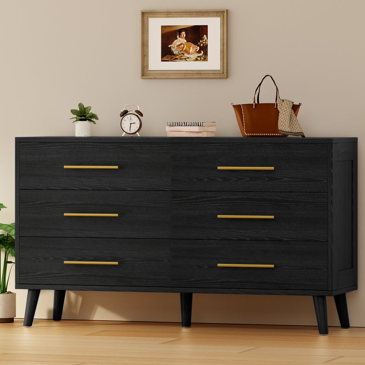 Ebern Designs 6 Drawer Dresser For Bedroom, Chest Of Drawers With Metal ...
