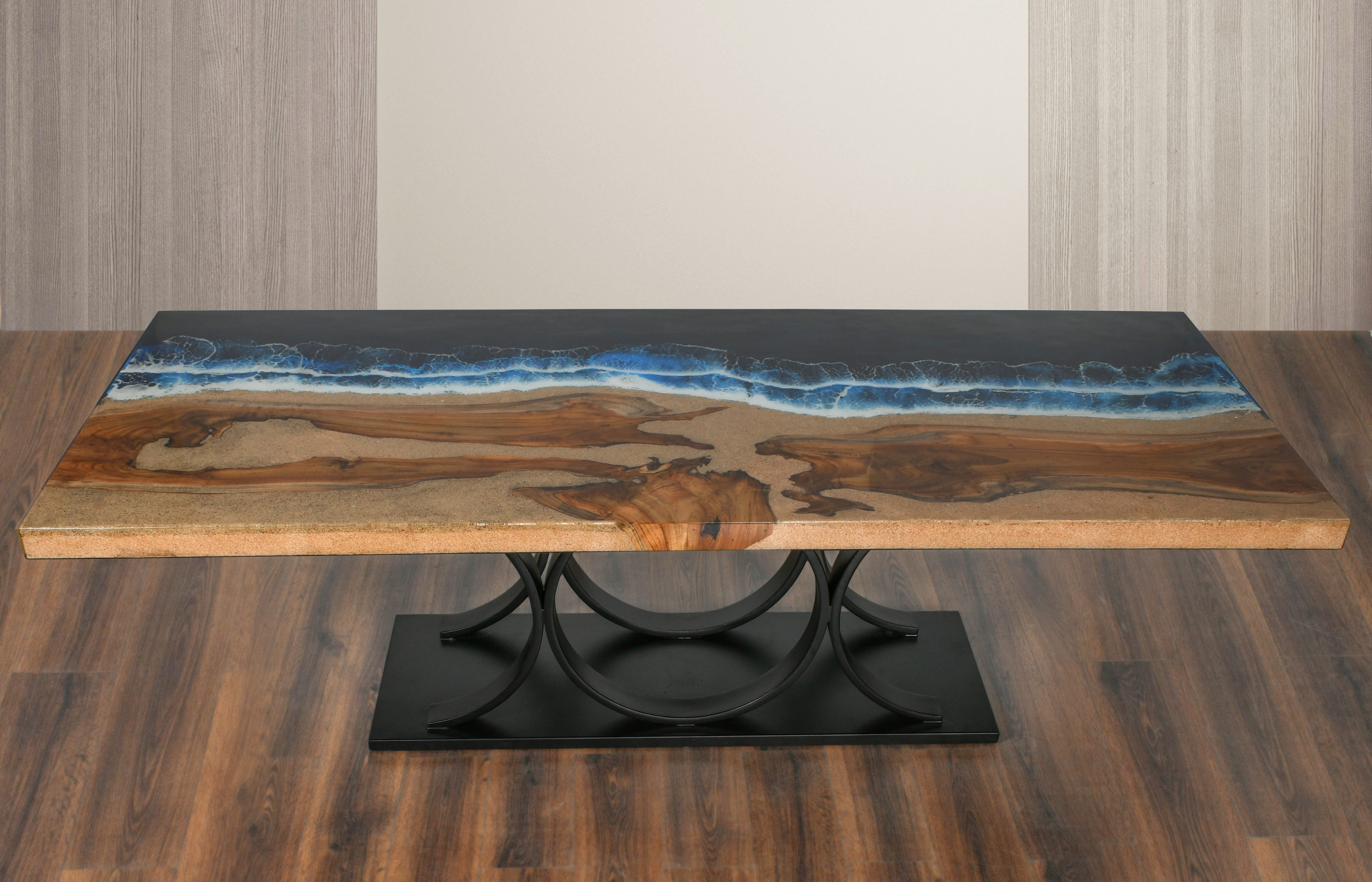 AFD Home Bayshore Artistic Floating Teak Table With Black Base | Wayfair