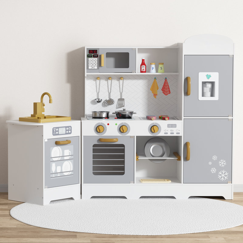 OLDKEN 38"H Kids Wooden Kitchen Toy Playset Pretend Play Set with Oven ...