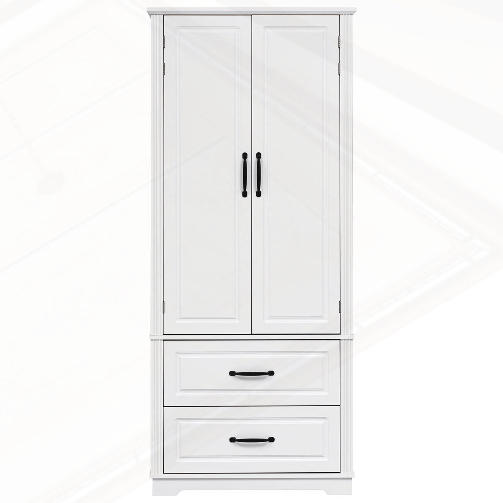 August Grove Farmhouse Kitchen Pantry Cabinet With 2 Large Drawers ...