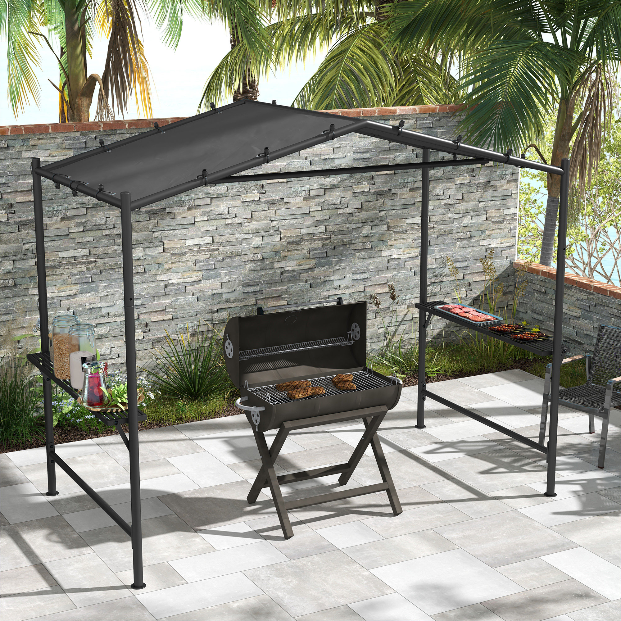 Outsunny 9' x 5' BBQ Grill Gazebo Tent, Garden Grill Canopy, Dark Grey ...