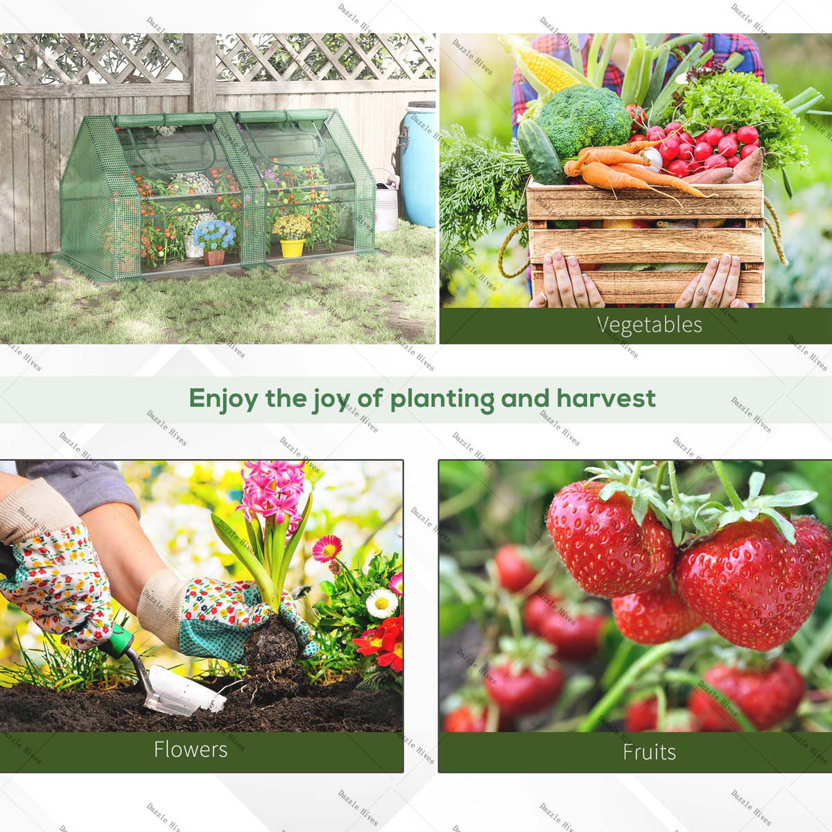 Dazzle Hives Outsunny Portable Greenhouse, Garden Green House with 2 PE/Plastic Covers, Steel ...