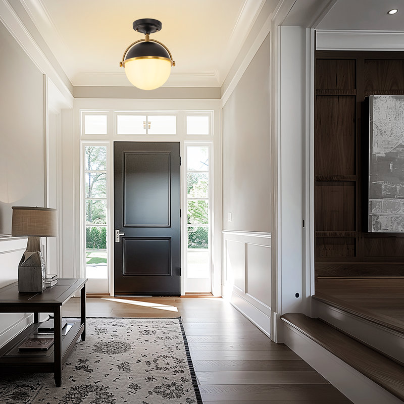 Mercer41 Modern Black And White Sphere Glass Semi-Flush Mount Ceiling ...