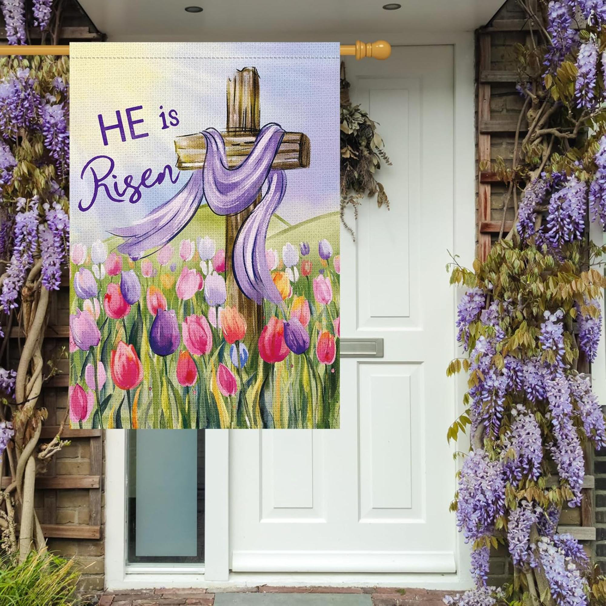 Lark Manor™ Louise Maelys Easter House Flag Double Sided Burlap, Large ...