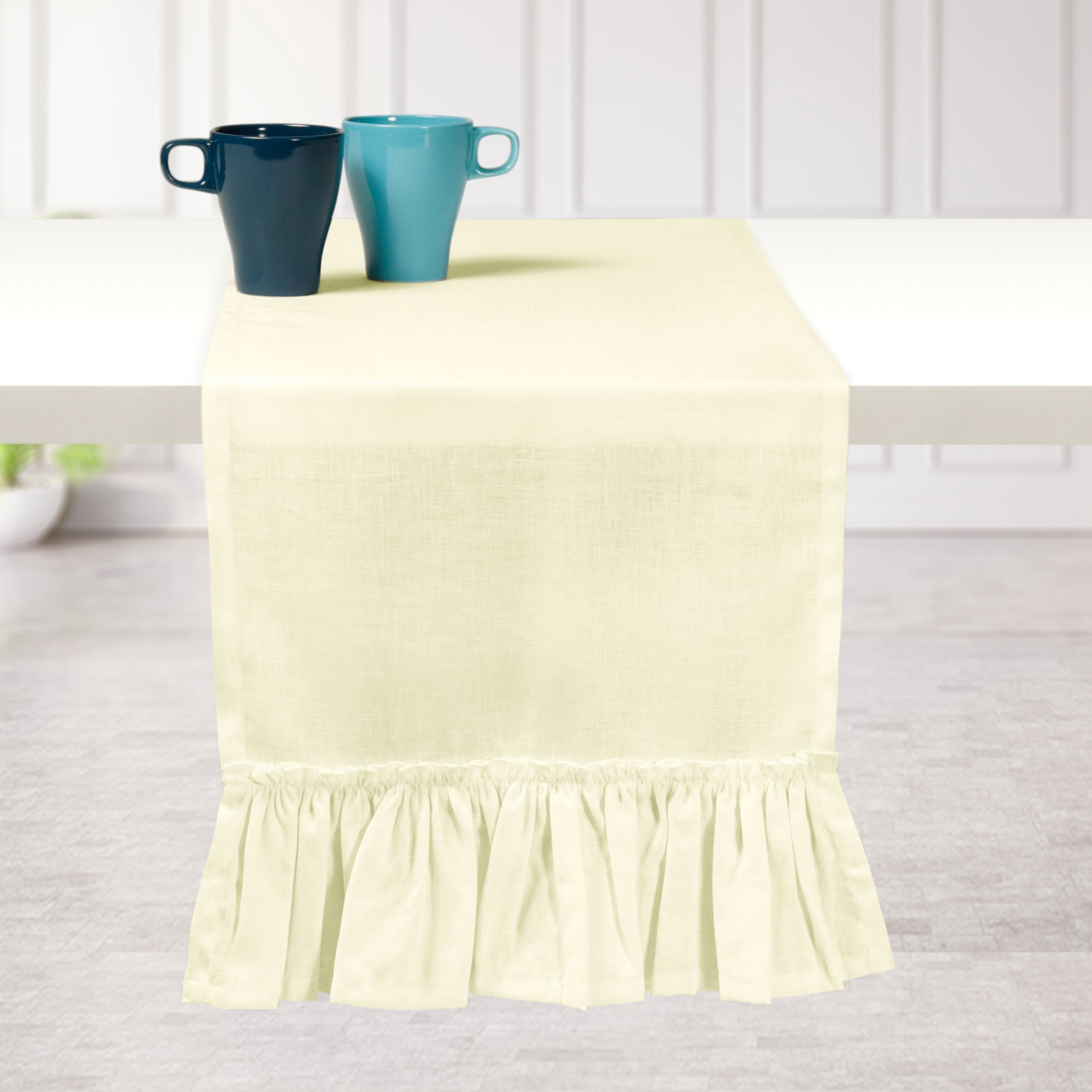 August Grove® D'Moksha Homes Ruffle Linen Table Runner | Wayfair