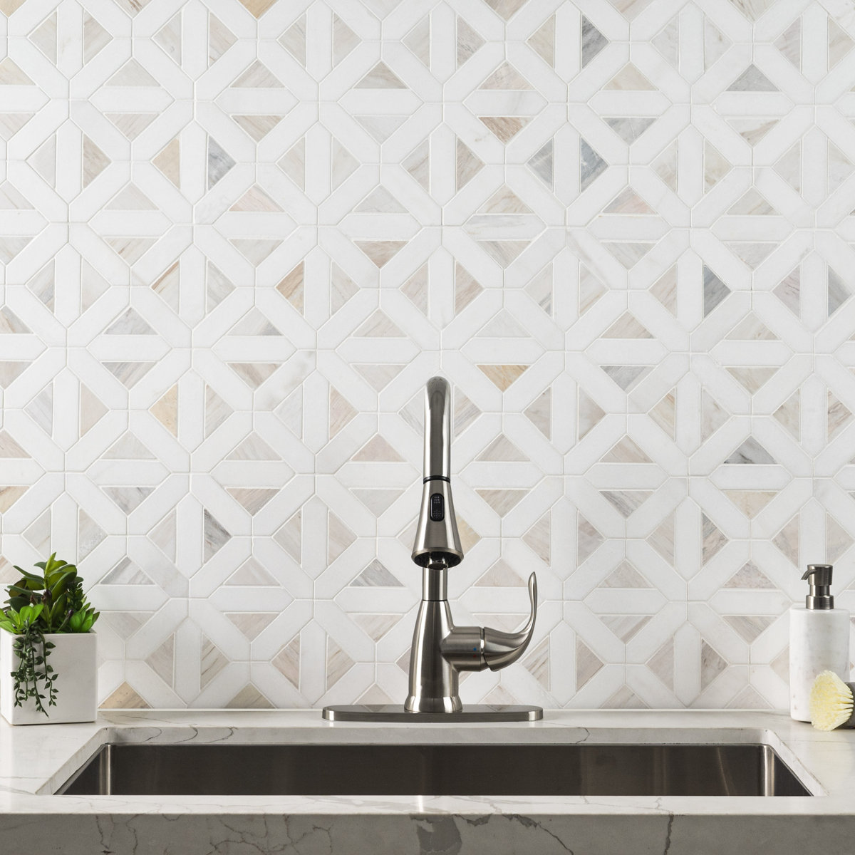 MSI Angora Geometric 12" x 12" Polished Marble Mosaic Floor and Wall ...