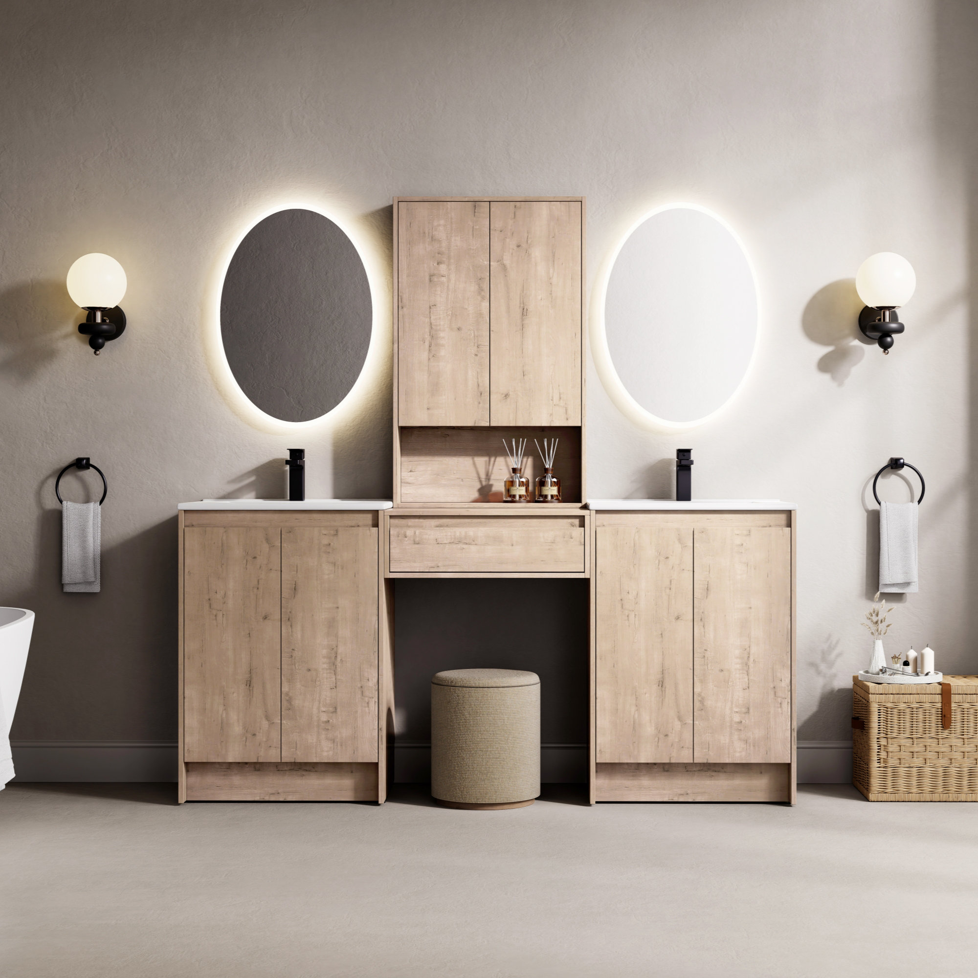 MORVANO 72" Freestanding Bathroom Vanity with Side, Upper & Makeup ...