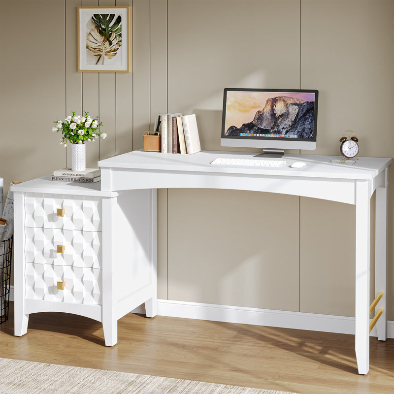 Ebern Designs Modern Computer Desk With 3 Drawers | Wayfair