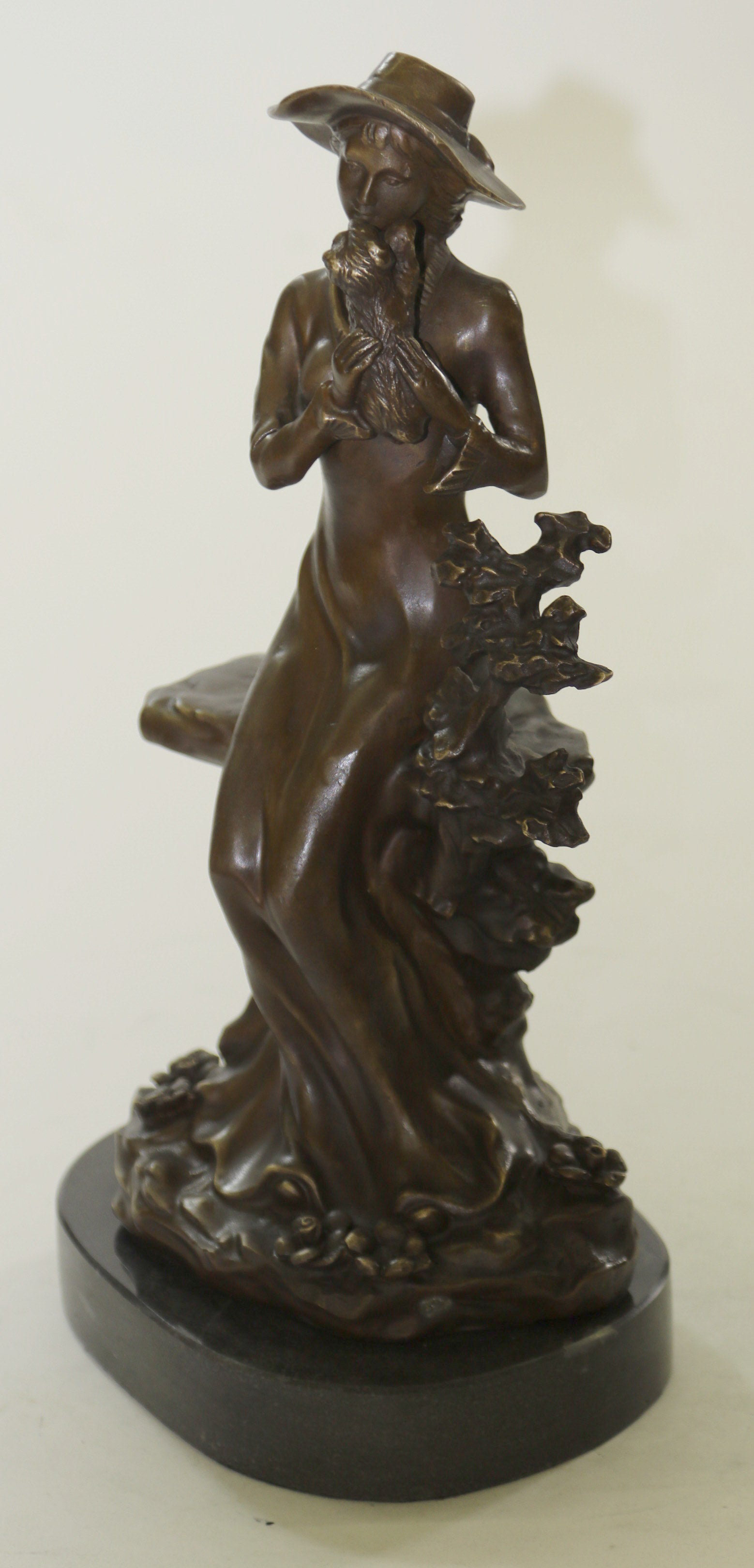Wildon Home® RARE SIGNED LADY W/ DOG BRONZE STATUE FIGURINE ART DECO ...