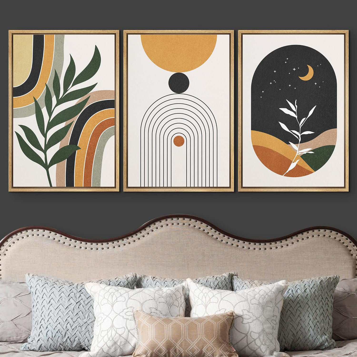 SIGNLEADER Wall Art Set Boho Mid Century Modern Crescent Moon Plant ...