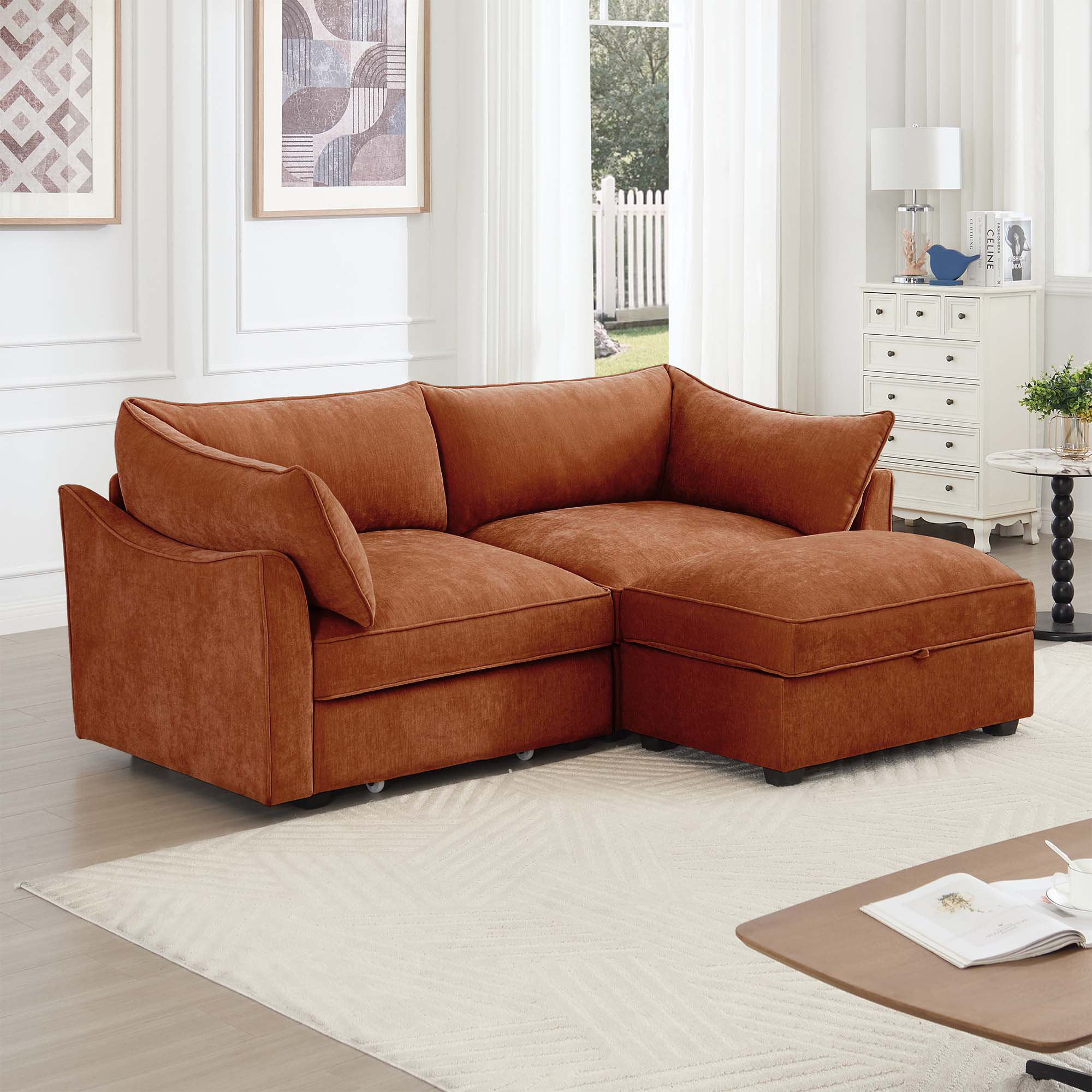 Latitude Run® 2-Seater Loveseat Sofa with 1 Movable Ottoman & Pull out ...