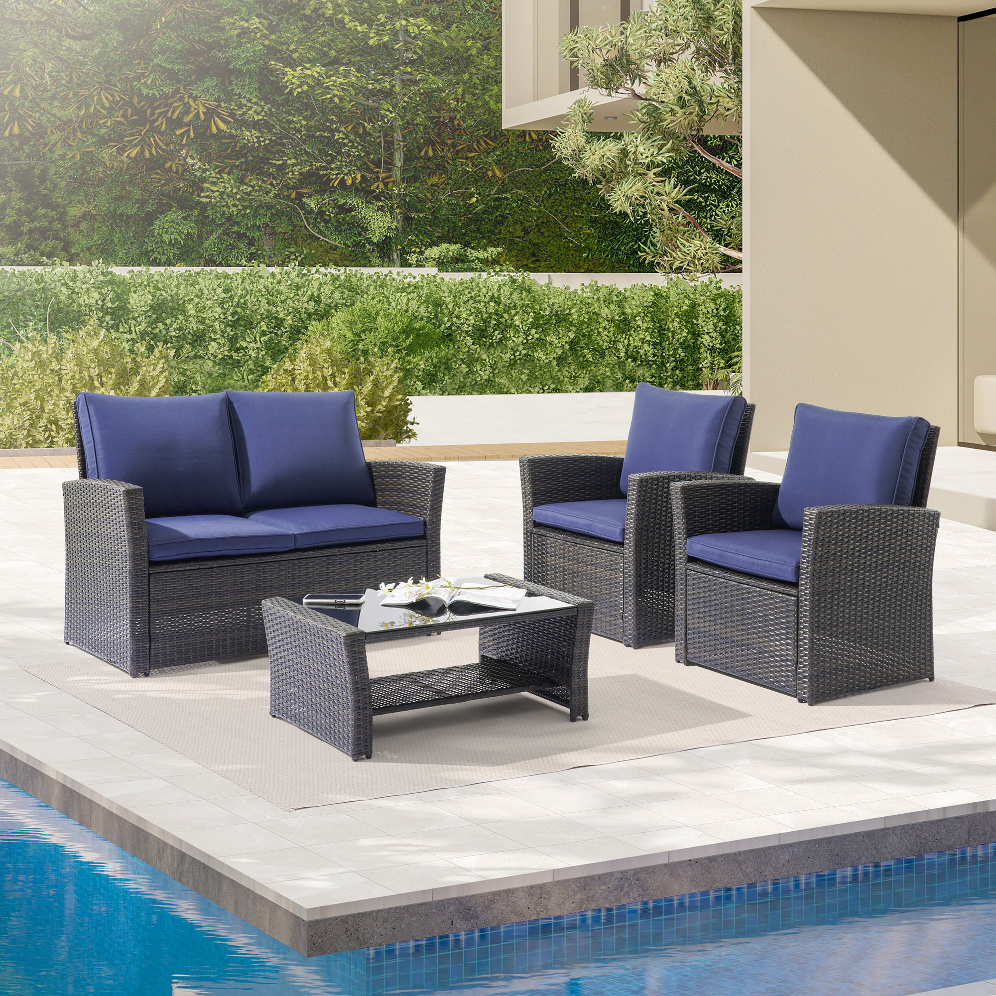 Winston Porter Jermika 4 Piece Complete Patio Set with Cushions | Wayfair