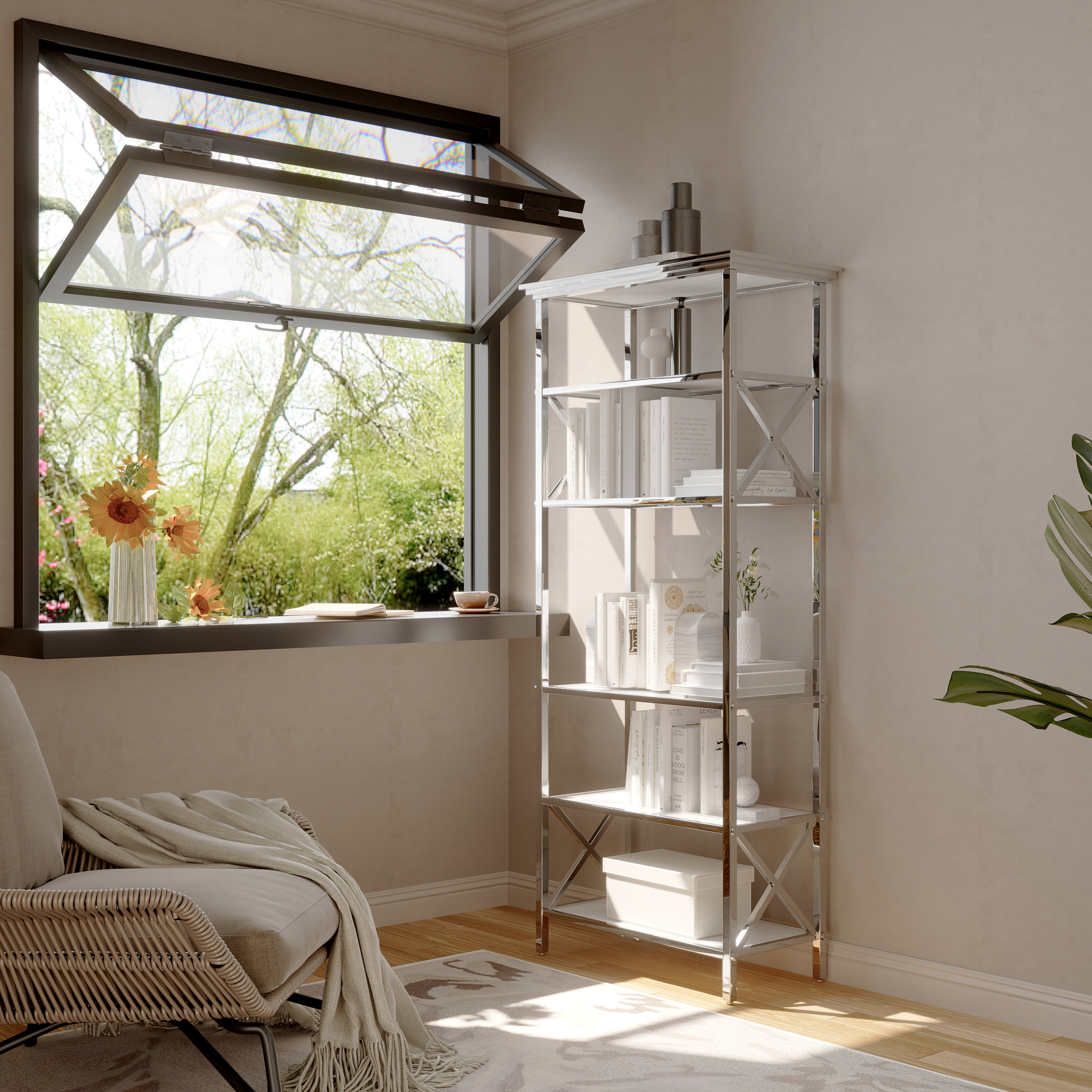 Brayden Studio® 71 Inch Tall 6 Tiers White Glass And Silver Chrome ...