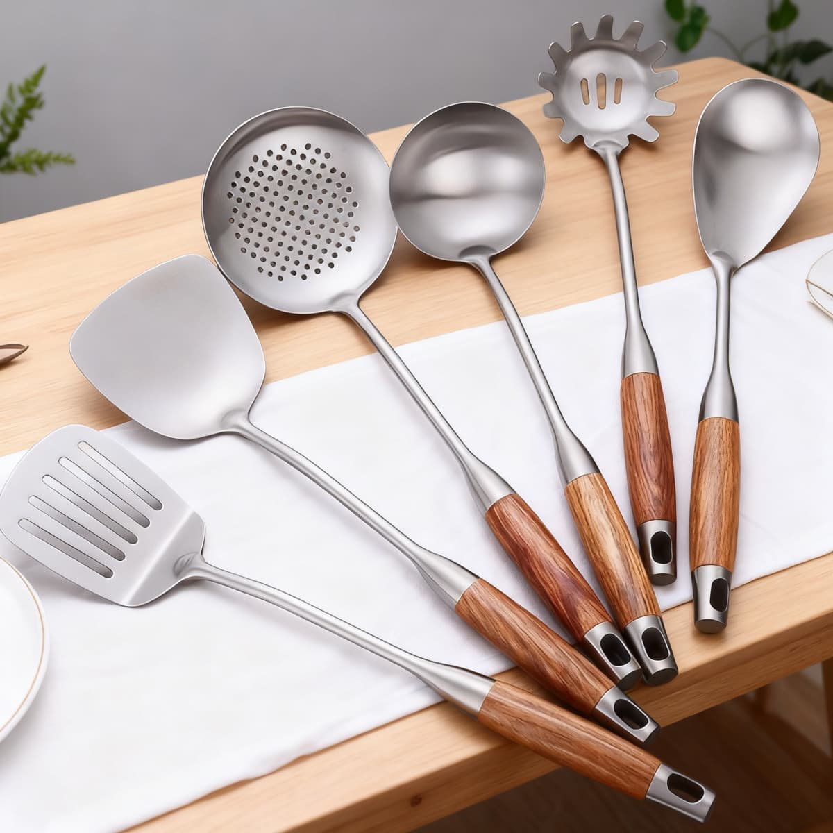 XINGKE 6-Piece Rosewood Handle Stainless Steel 304 Cookware Utensil Set ...