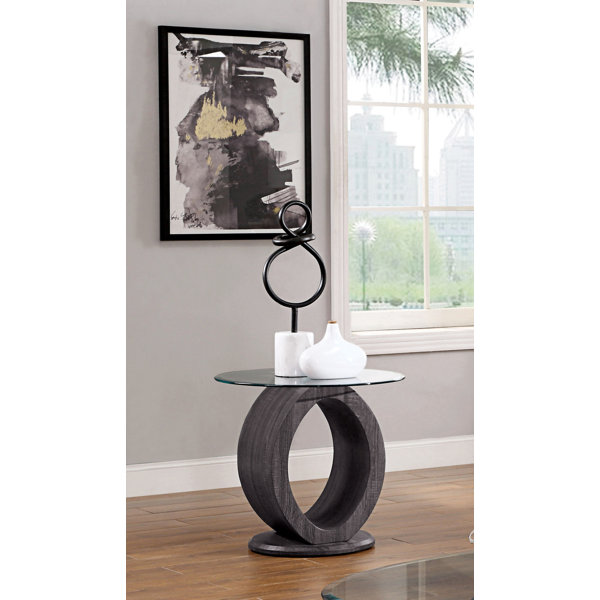 Ebern Designs Rehberg Glass Top Abstract End Table & Reviews | Wayfair