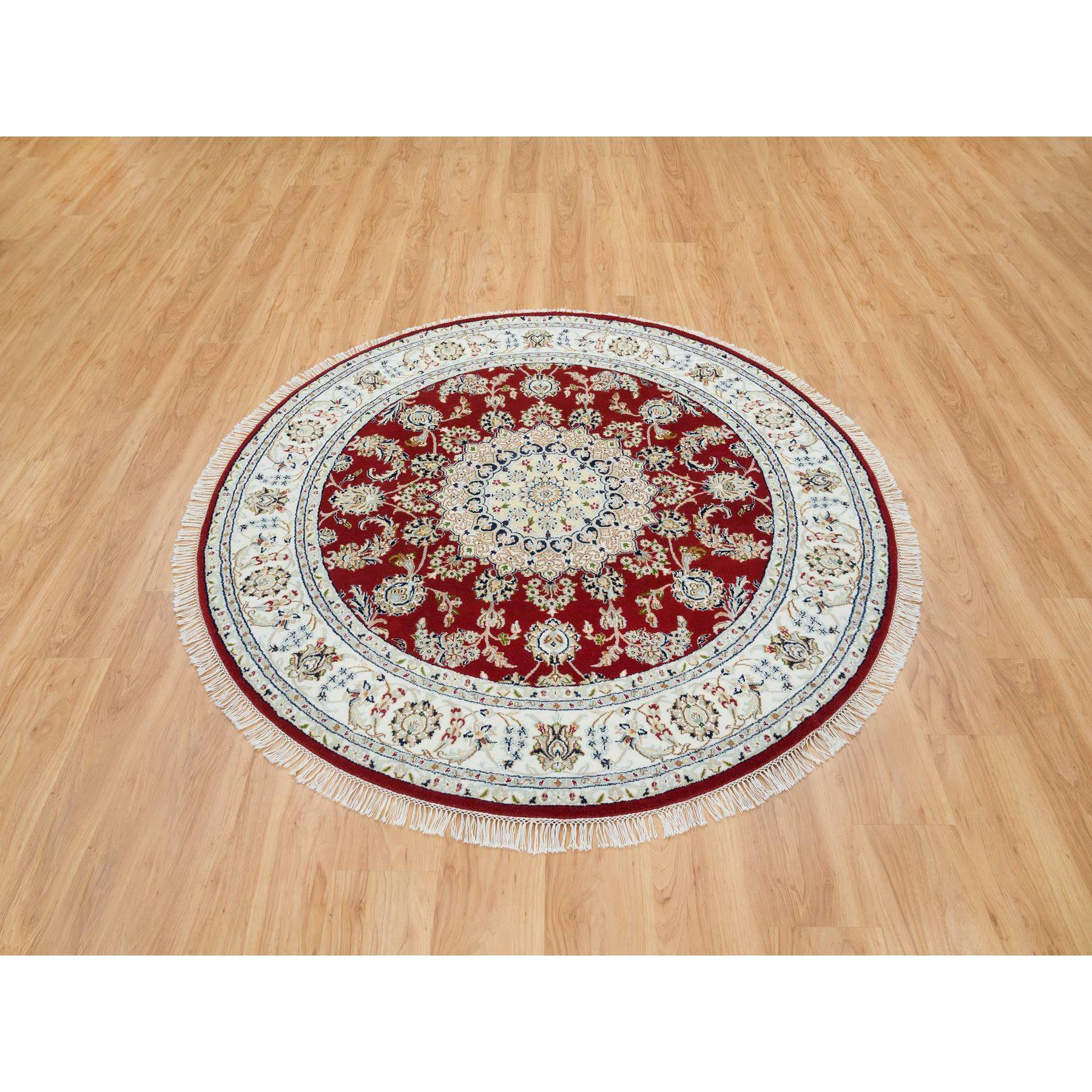 Bloomsbury Market 6'x6' Burgundy Red Nain Design 250 KPSI Wool Round ...