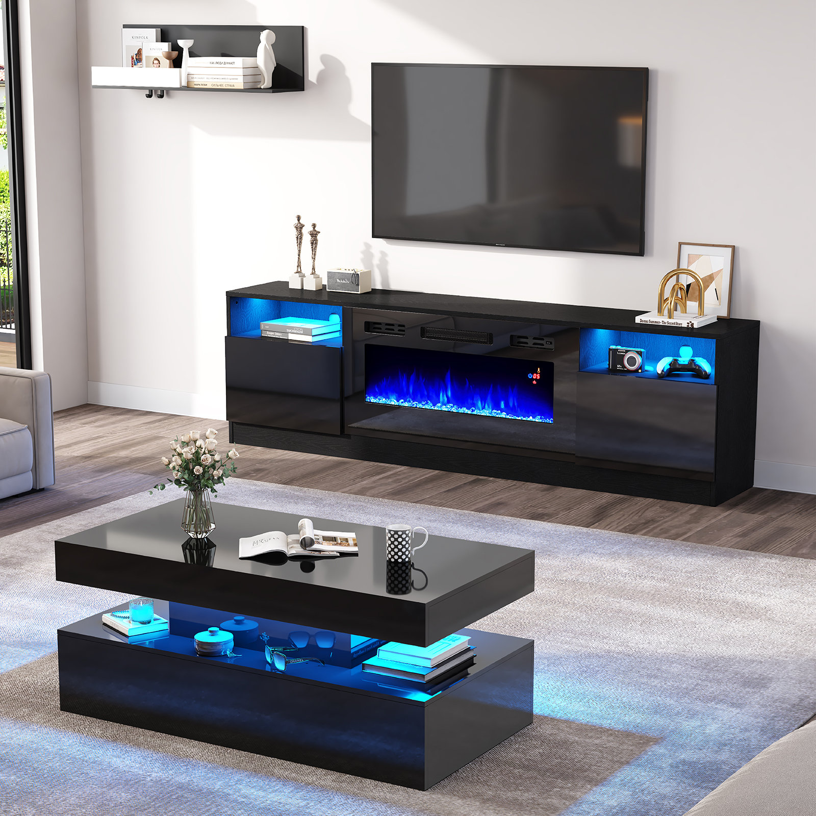 Wade Logan® Cheriese 2-piece Modern High Gloss Living Room Table Set,70 ...