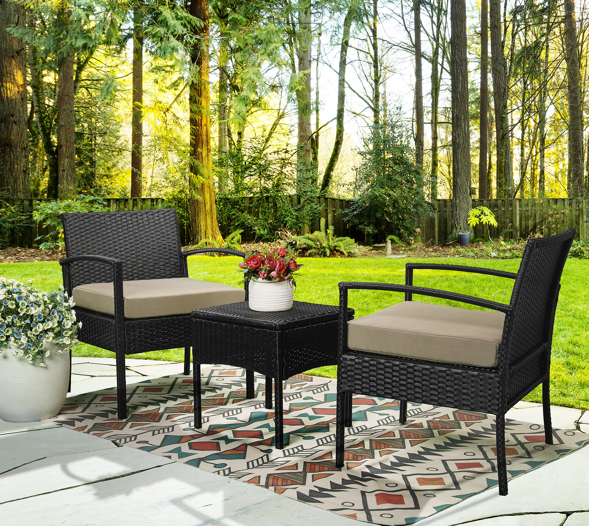 Ebern Designs Holmsten 3 Piece Rattan Seating Group with Cushions ...