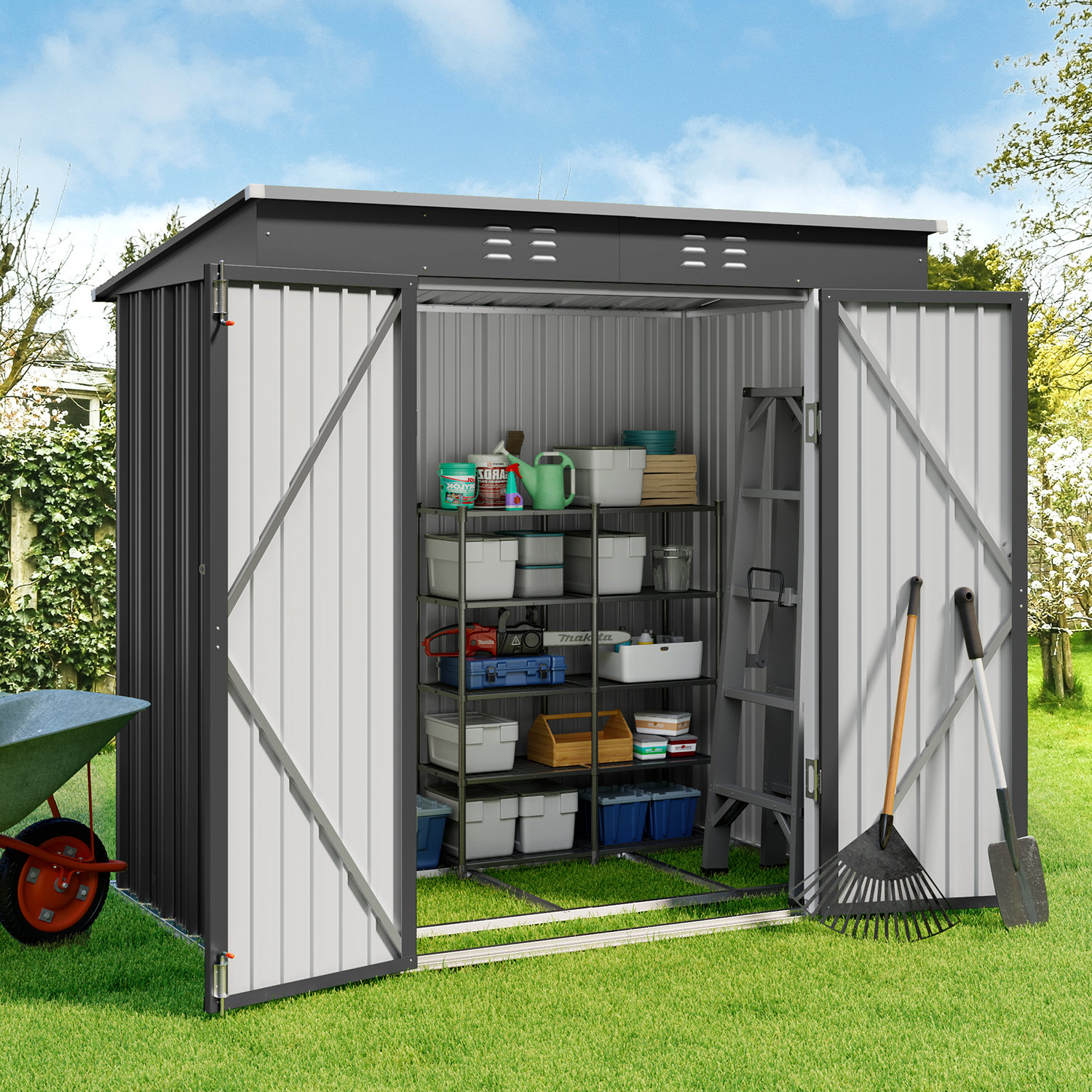 Aiho 6 ft. W X 4 ft. D Galvanized Steel Horizontal Storage Shed ...