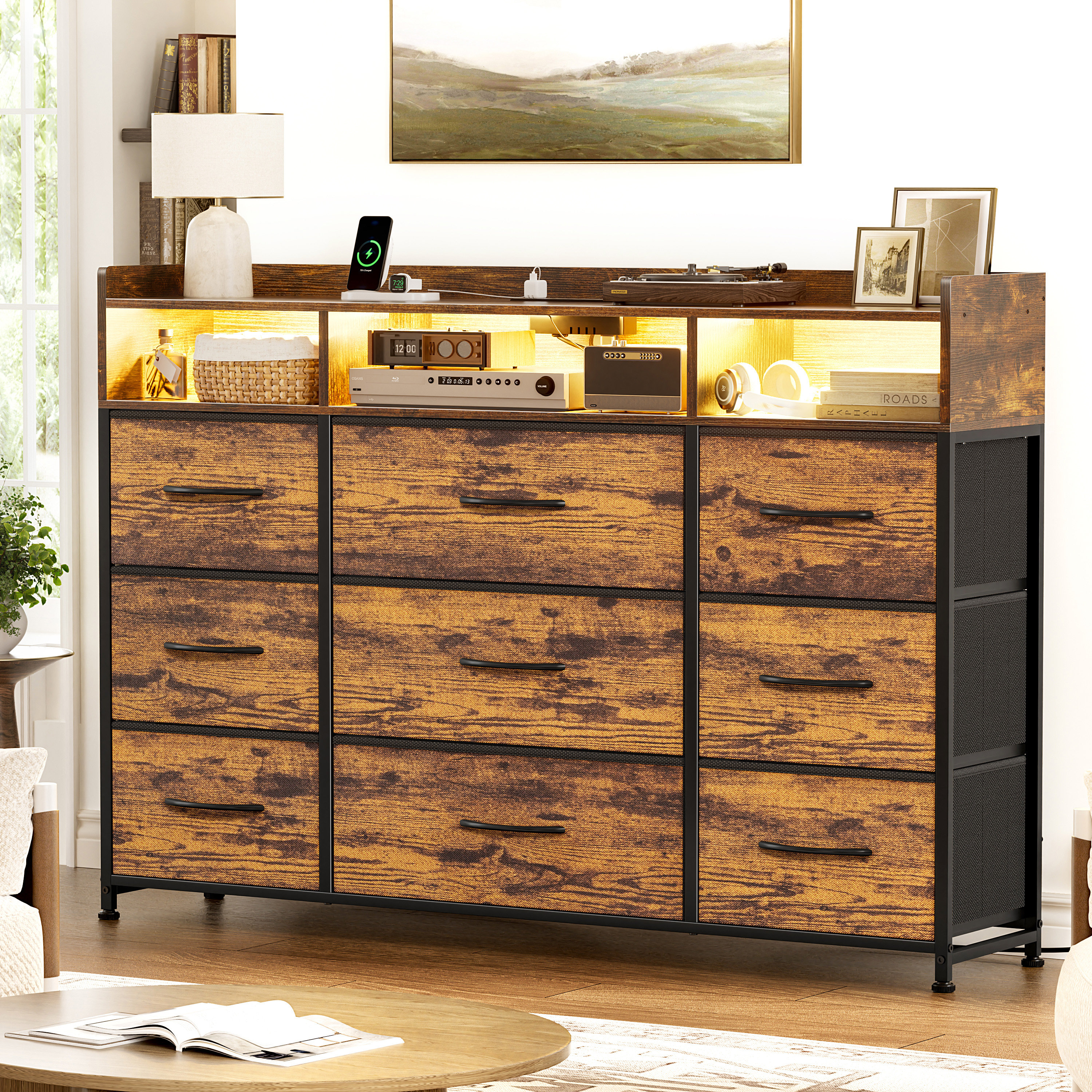 Wade Logan® Cheo 9 - Drawer Dresser With 2-Tier Open Shelf, Dresser ...