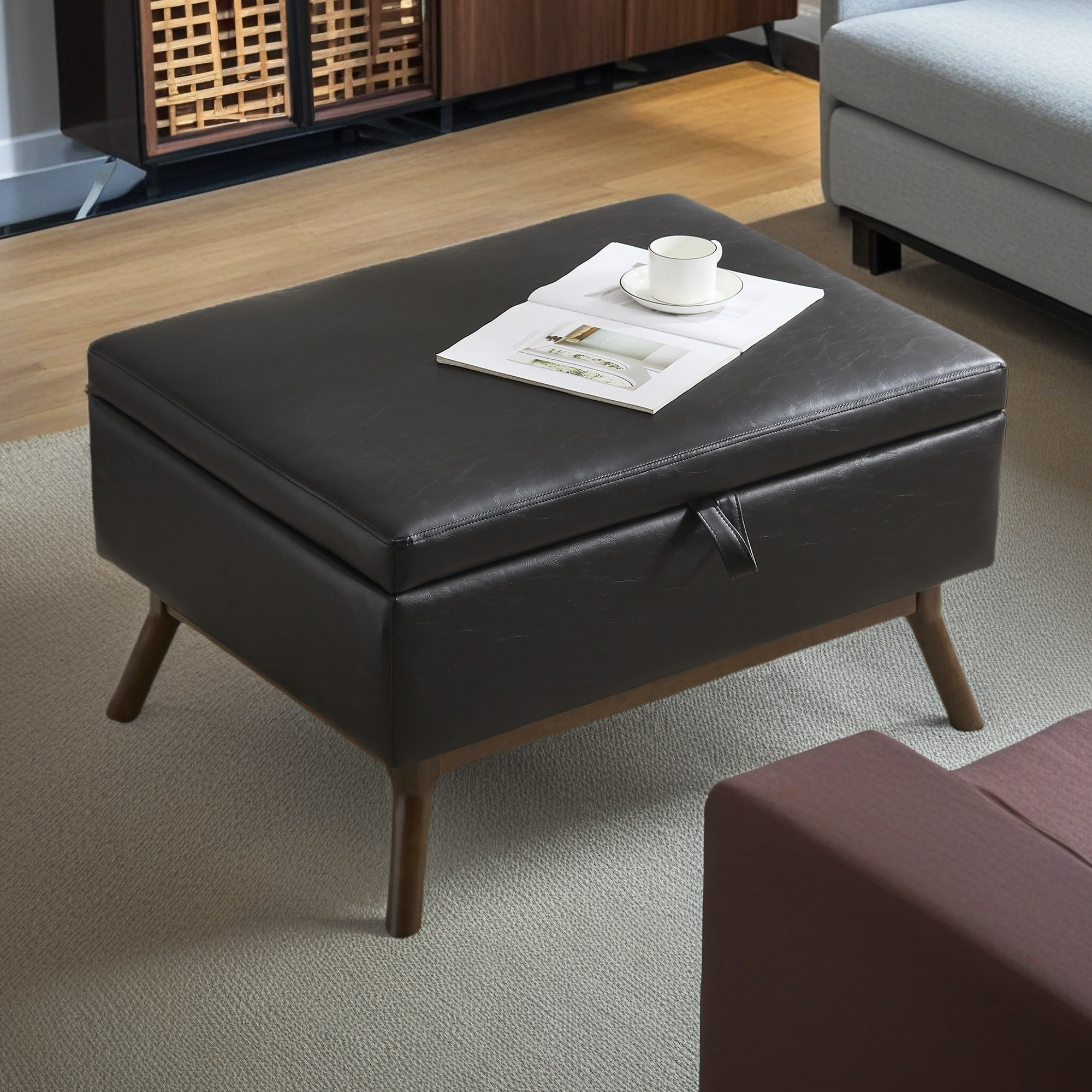 George Oliver Mid-Century Modern Square Coffee Table Storage Bench ...