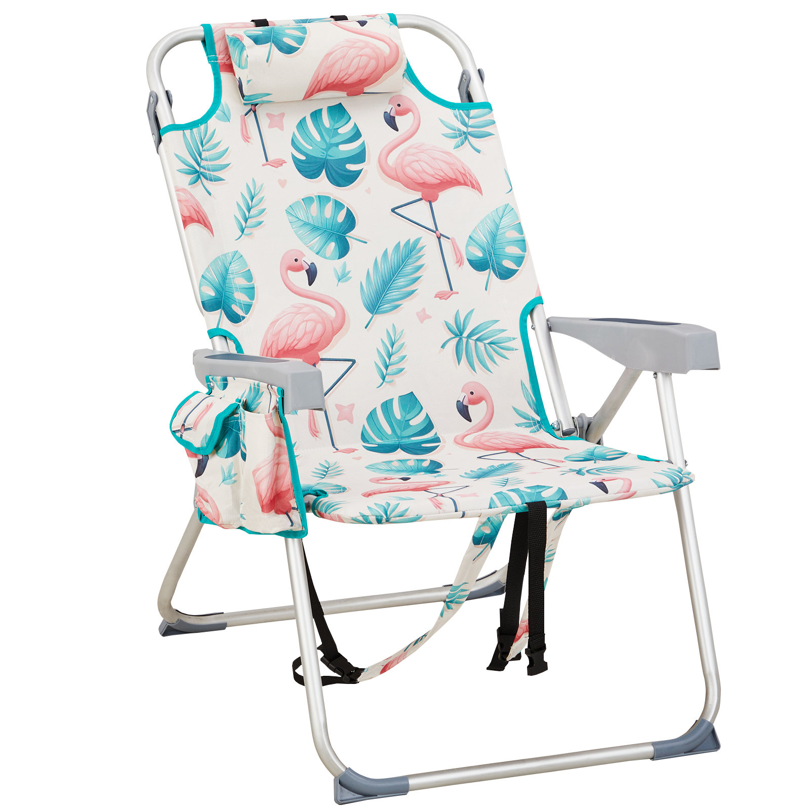 Ebern Designs Flamingo Pattern Aluminum Folding Backpack Beach Chair ...