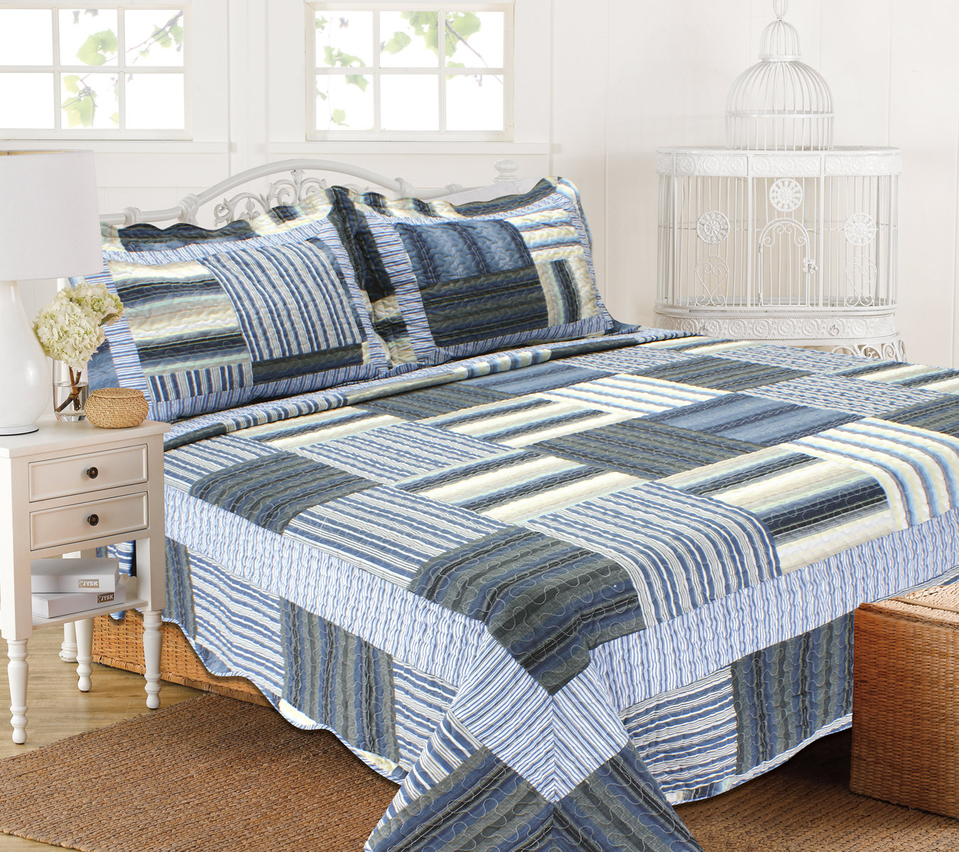 J&V Textiles Blue Traditional Printed Reversible Premium Quilt Sets (2 ...