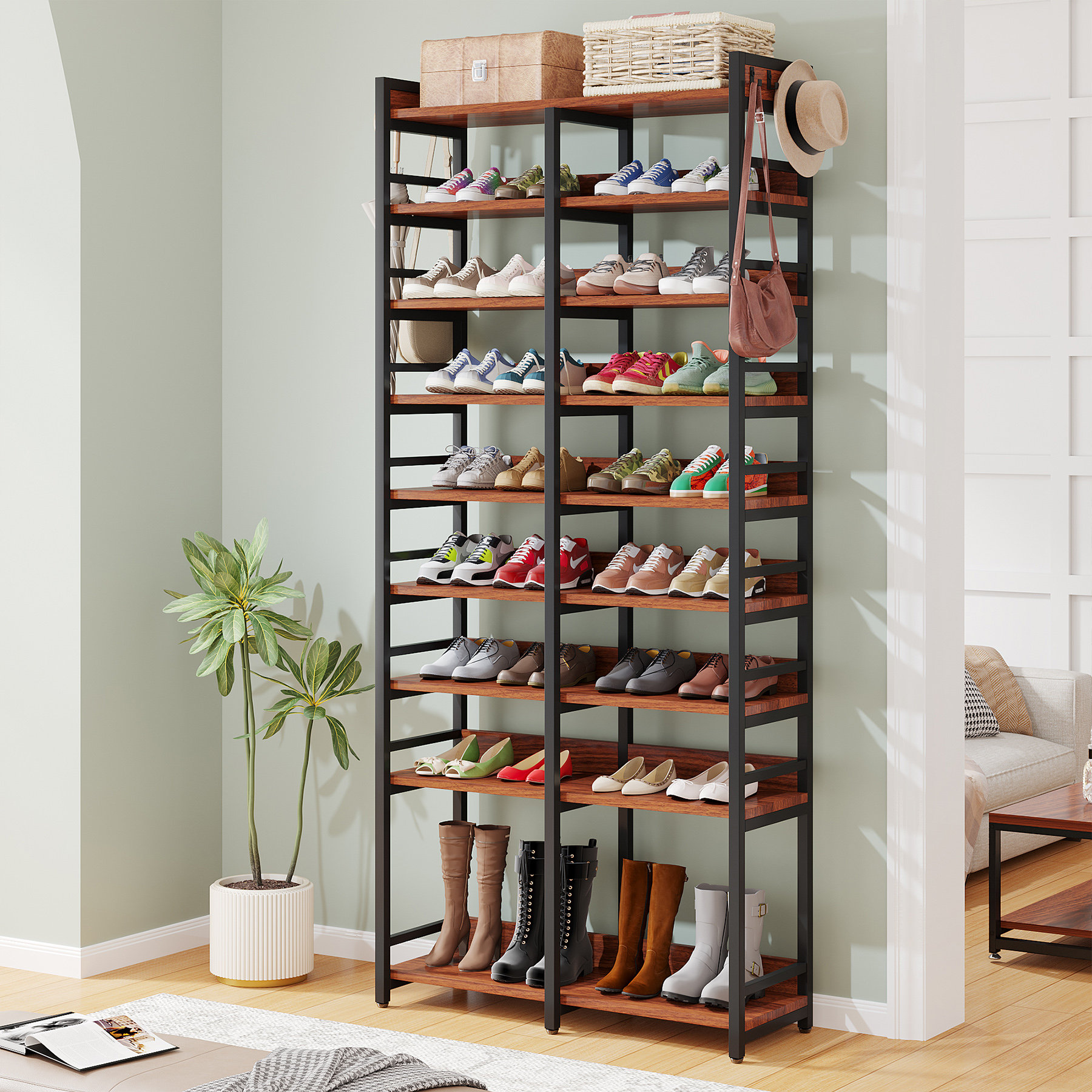 17 Stories 32-40 Pairs Shoe Storage Shelf 9 Tiers Open Shelf | Wayfair